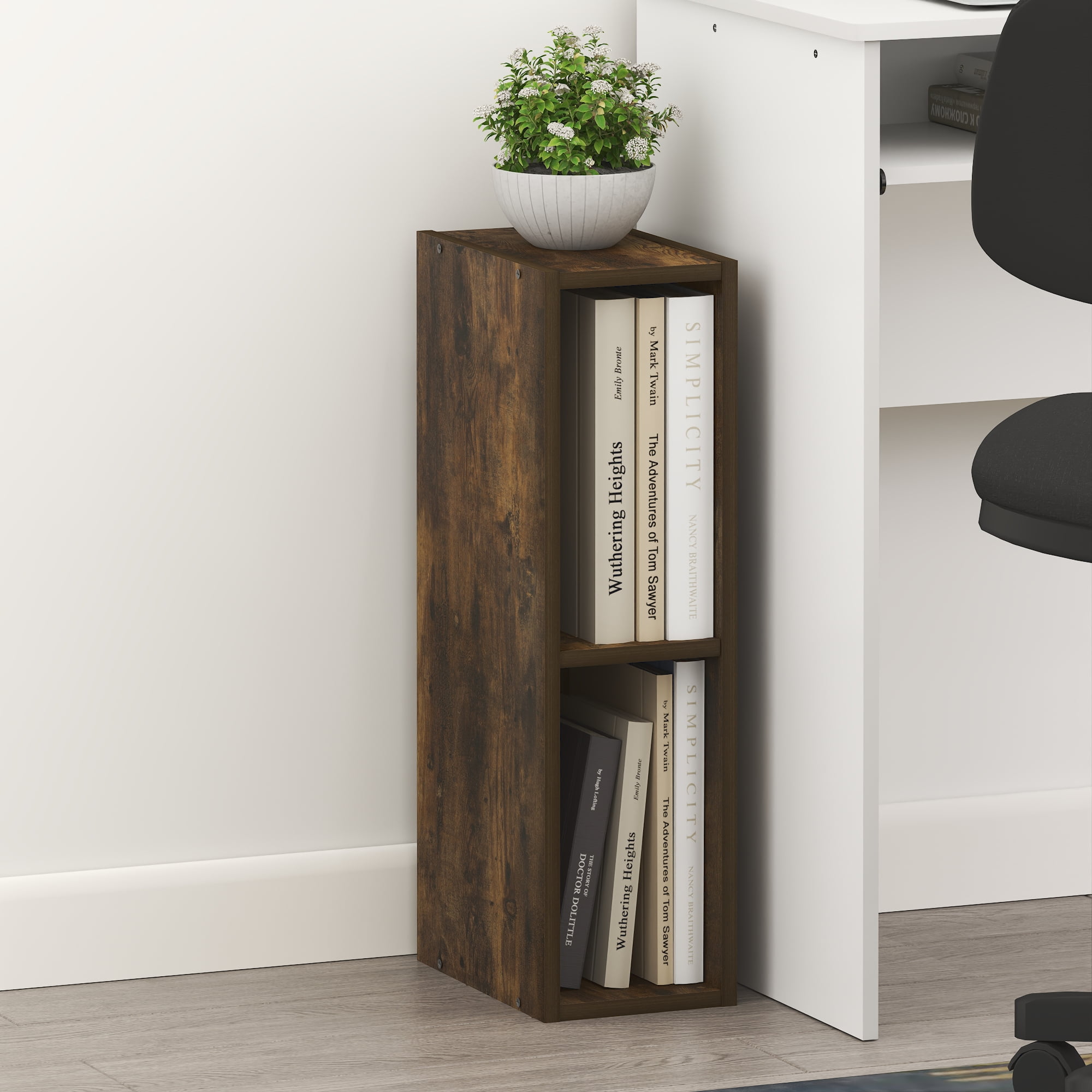 Furinno FULDA Book Shelf, 2-Tier Narrow Bookshelf, Bookcase with 6-In ...