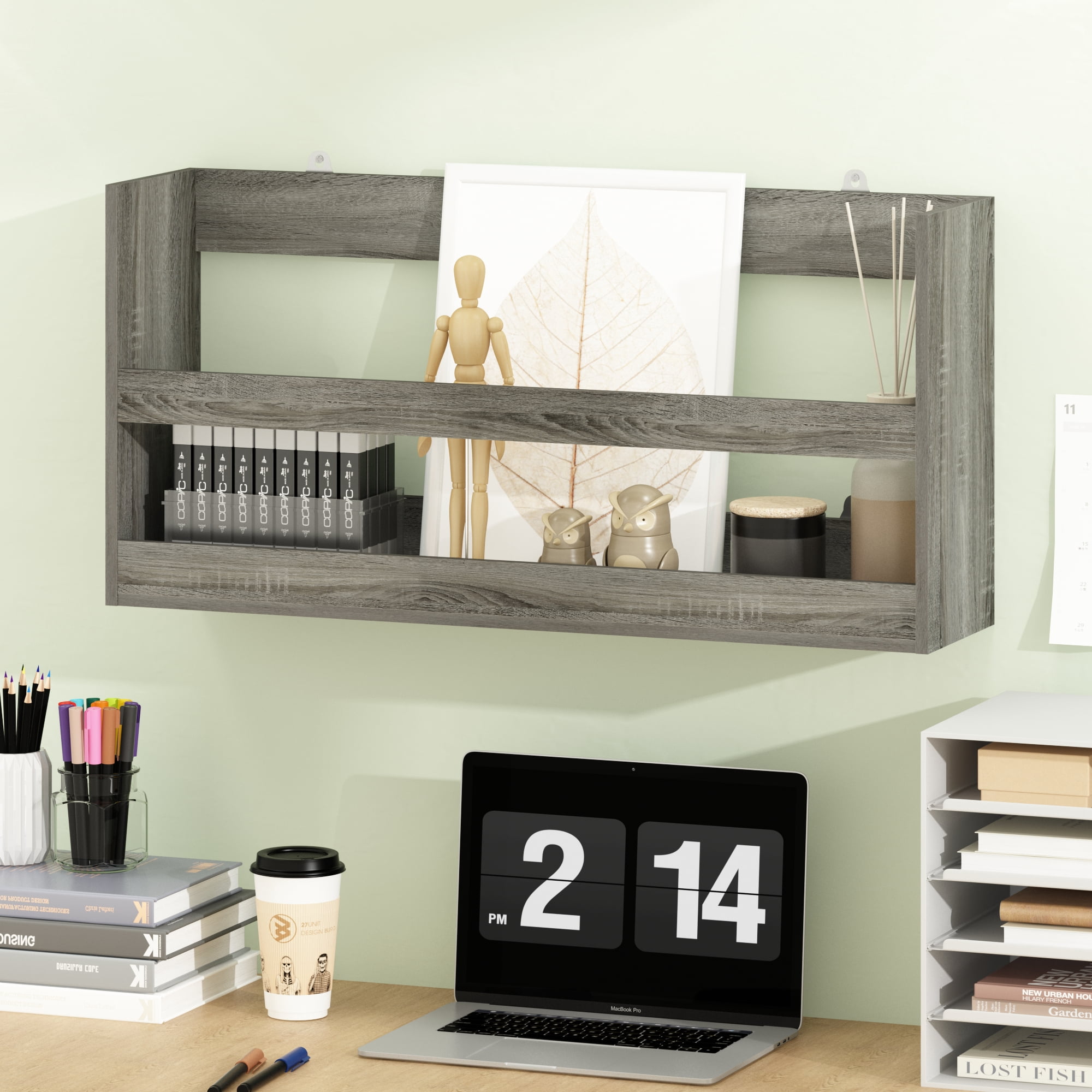 Furinno HERMITE Wall in Wall Mounted Floating Shelves in Grey Oak ...