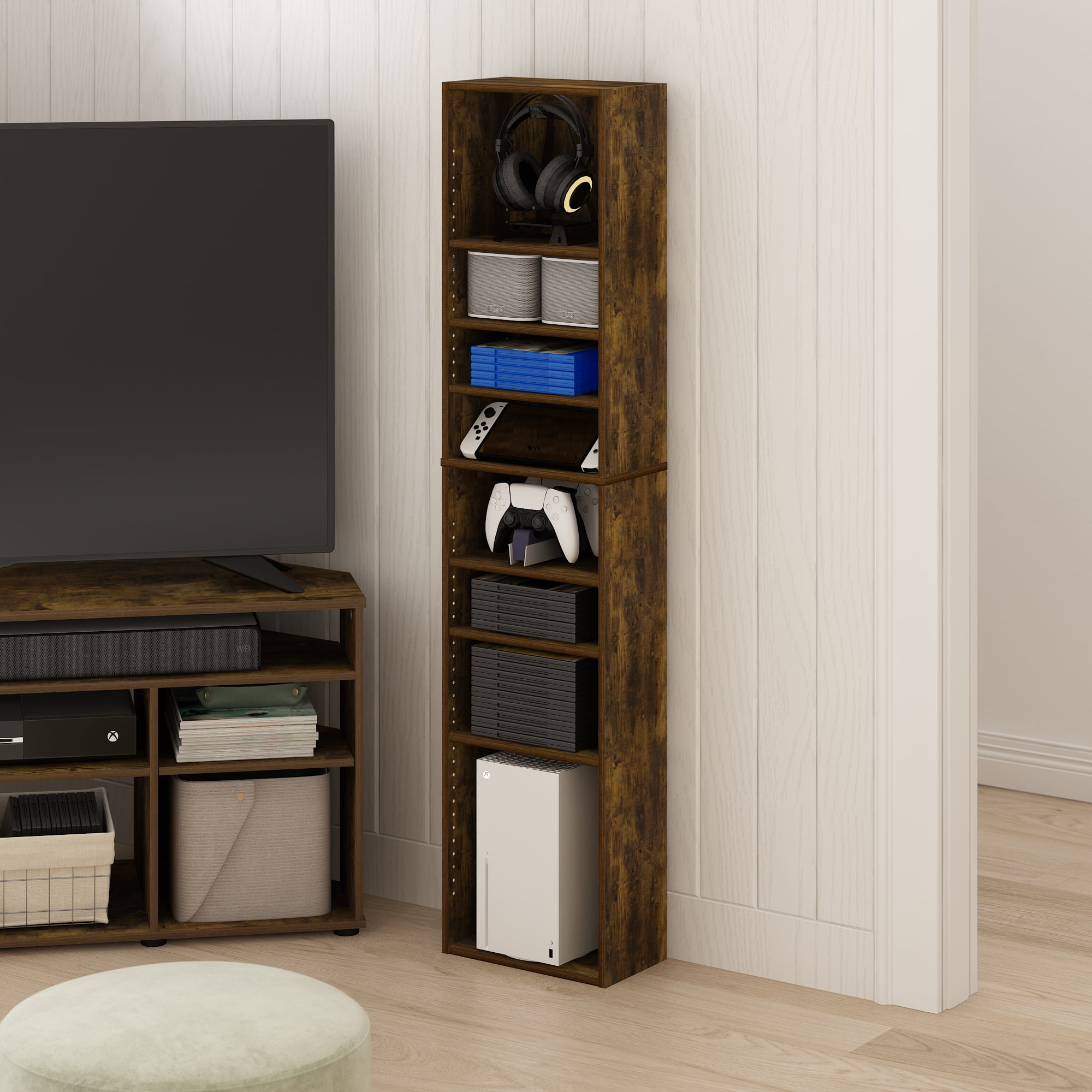 Furinno Indo 8-Tier Adjustable Shelves Multimedia Media Storage Tower ...