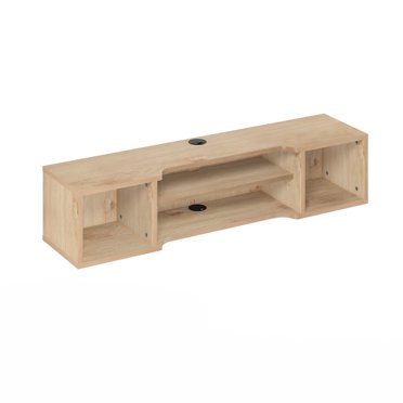 Furinno Indo Wall Mounted Floating Media Console, 60 Inch, Marcy Oak ...