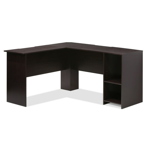 Furinno Indo Espresso L-Shaped Desk with Bookshelves, Corner Study Home ...