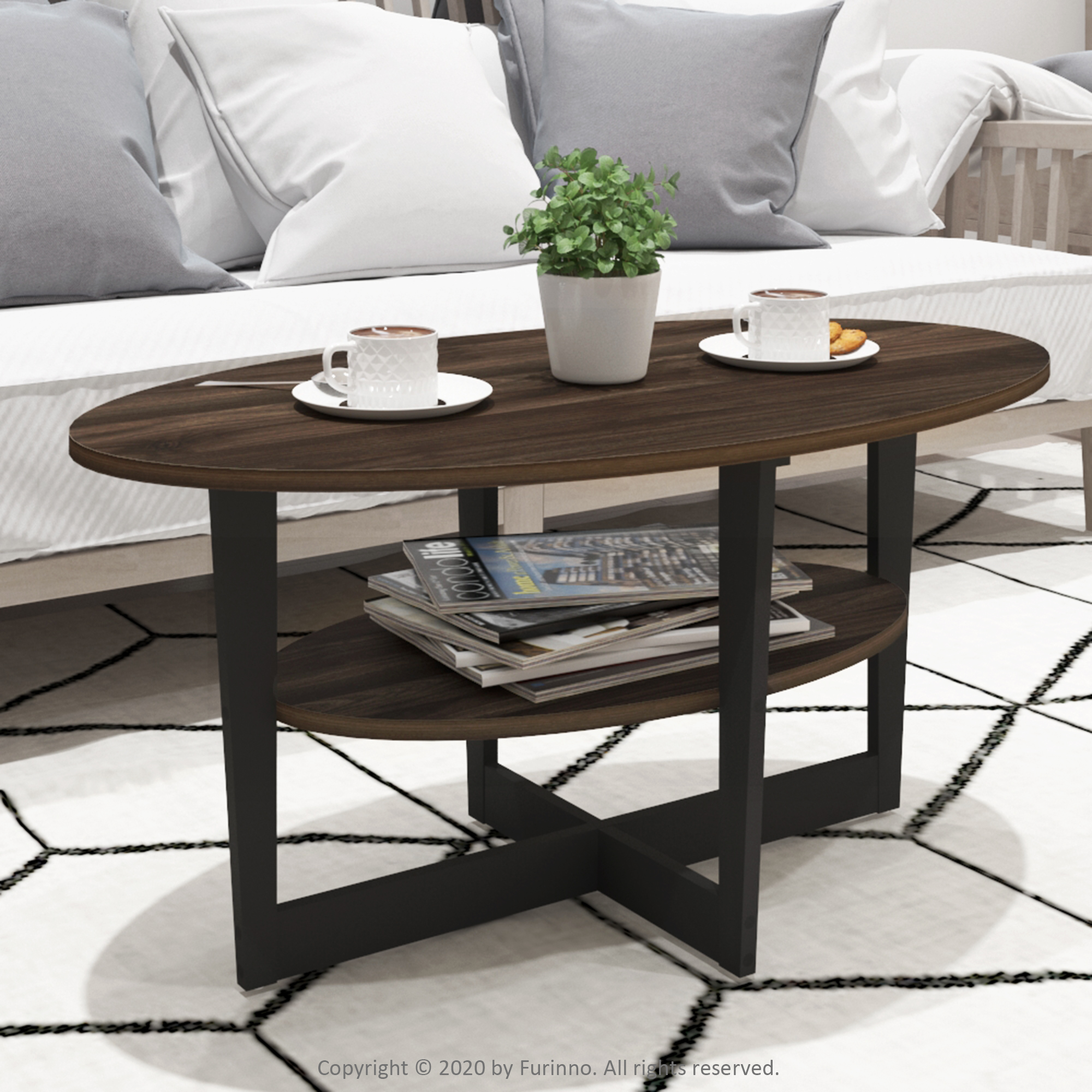Pemberly Row 42" Coffee Table in Dark Walnut and Gold - Walmart.com