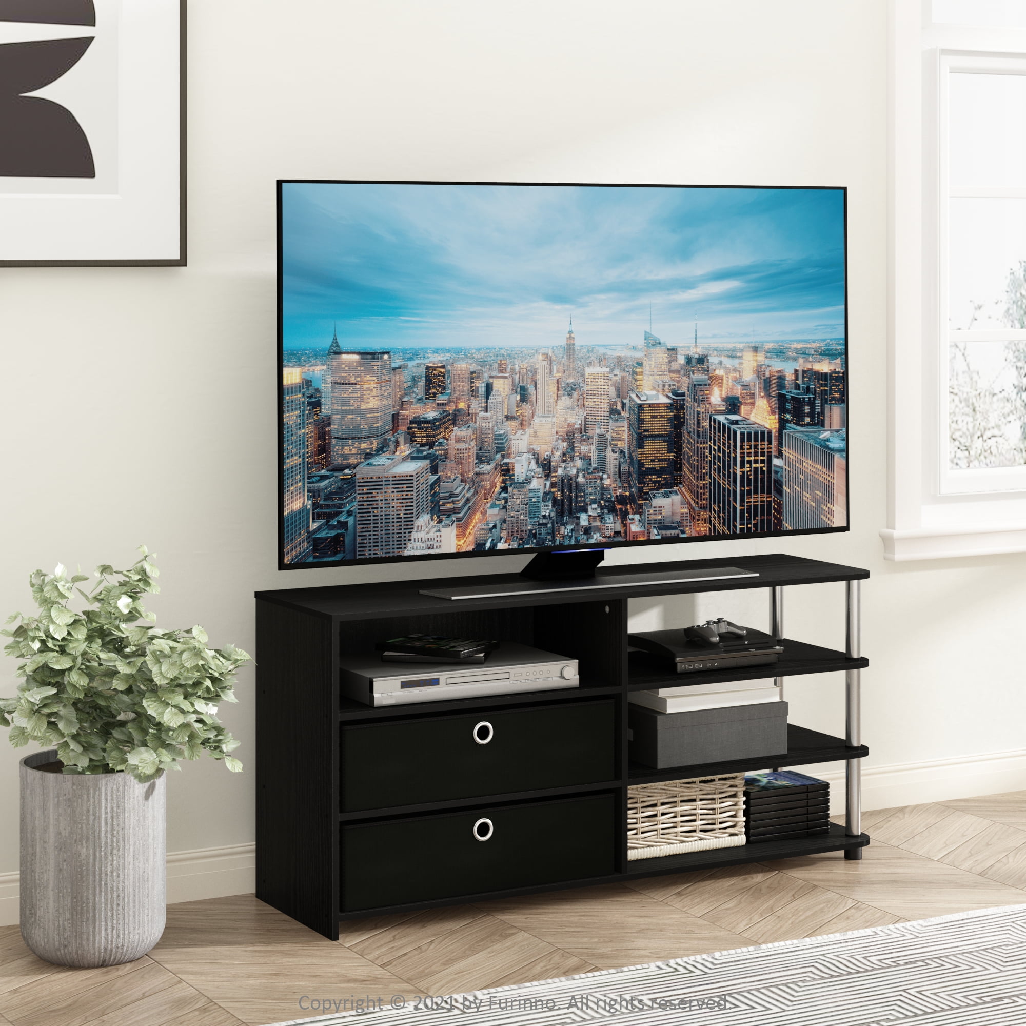 Furinno JAYA TV Stand, 55-Inch, Americano, Stainless Steel Tubes ...