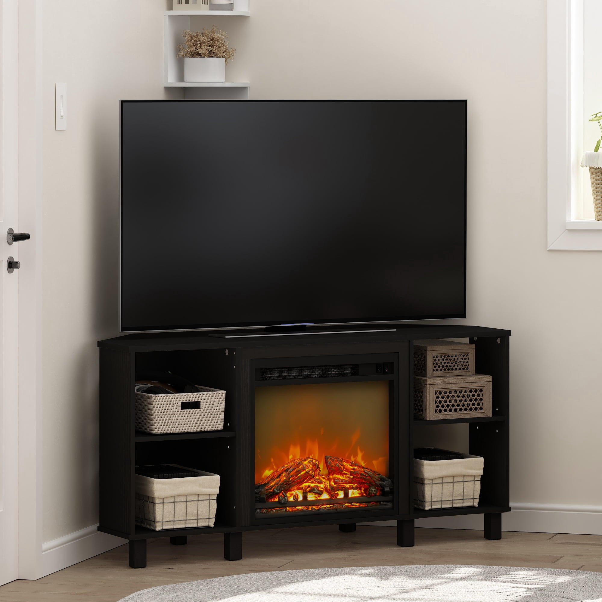Furinno Jensen Corner Fireplace TV Stand for TV up to 55 in - Walmart.com