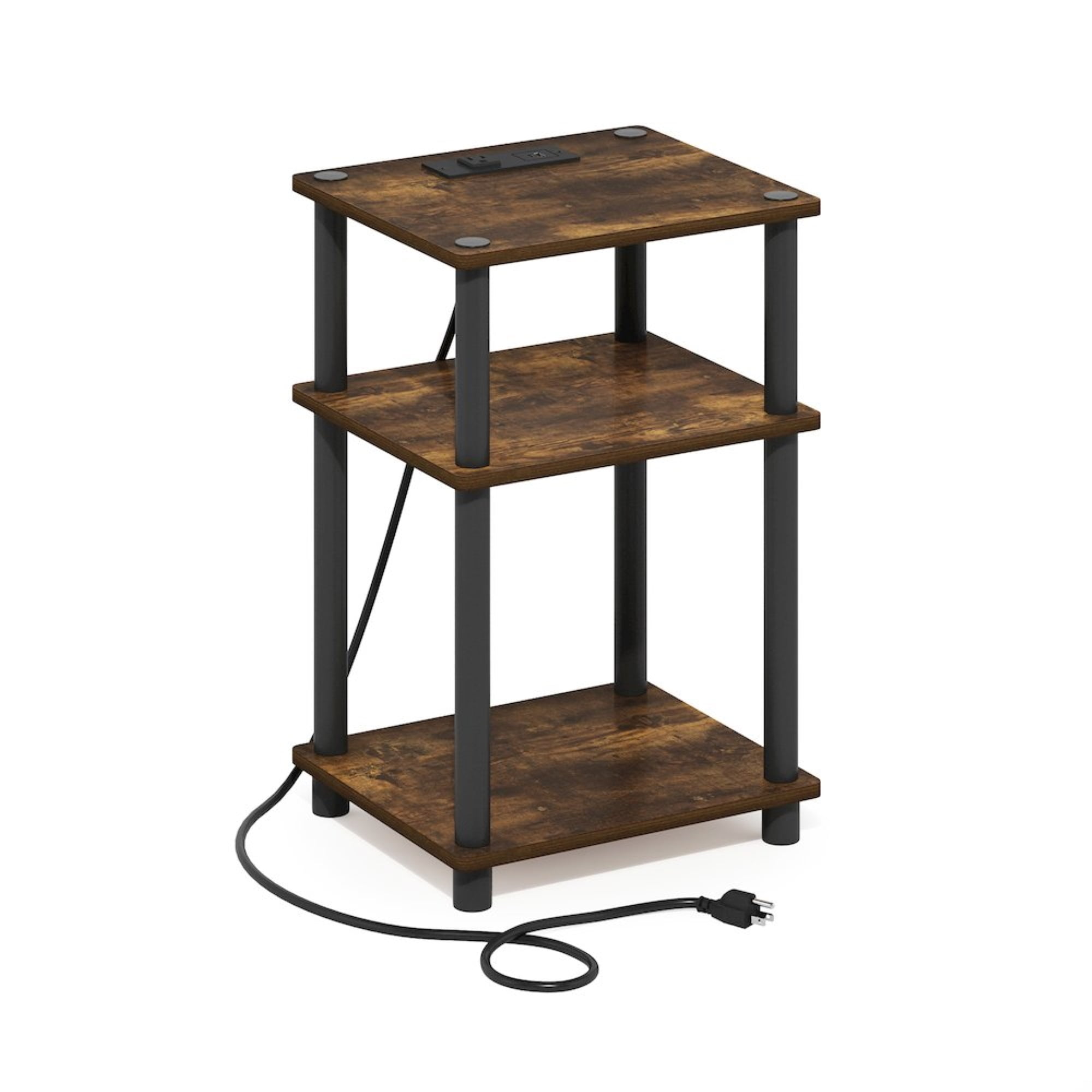 3-Tier Turn-N-Tube Open Storage Side Table, End Table with USB ...