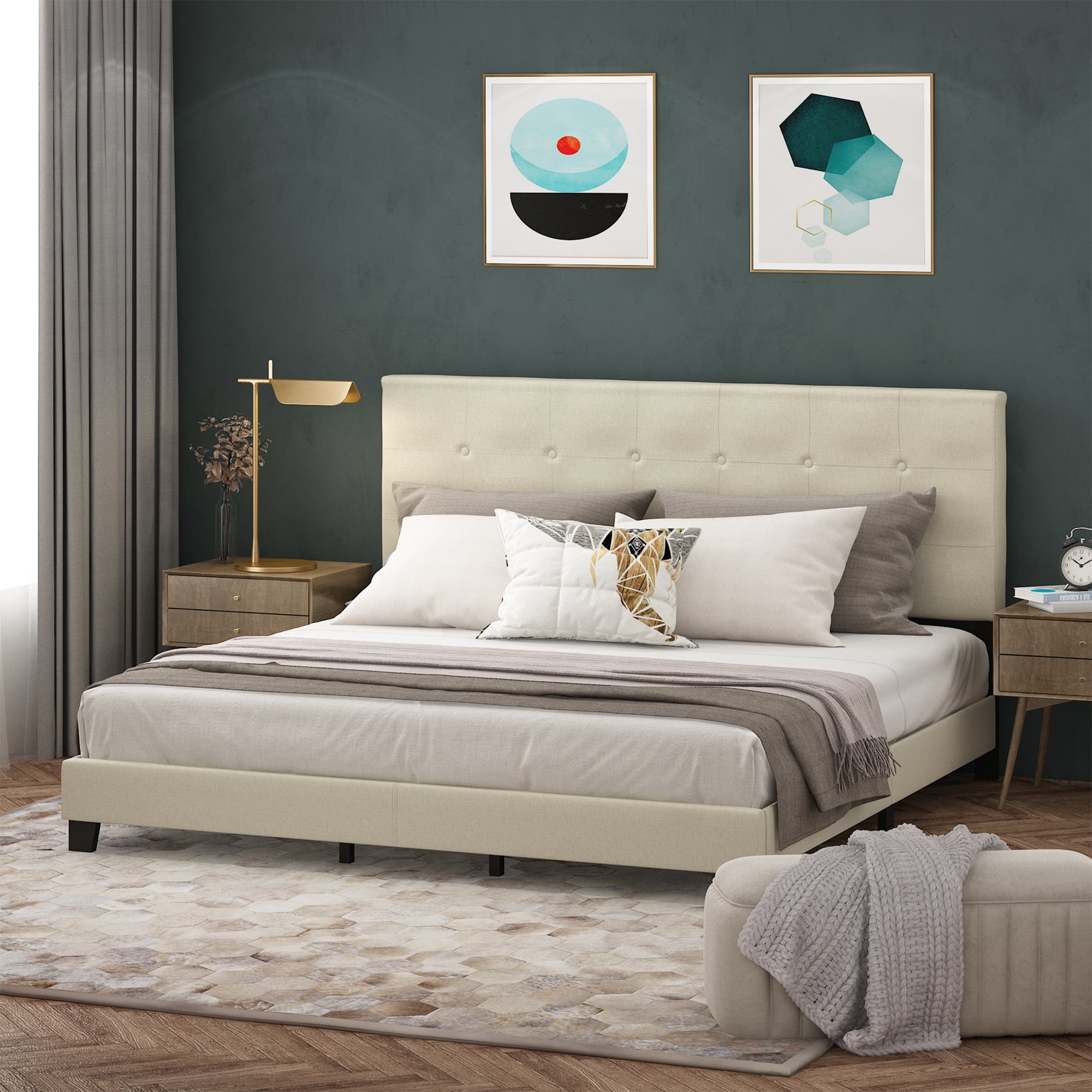 Kaniel button tufted upholstered platform bed store