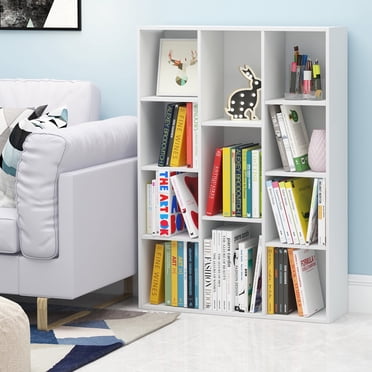 Furinno 7-Cube Open Shelf Bookcase, Shelving Unit, Reversible, White ...