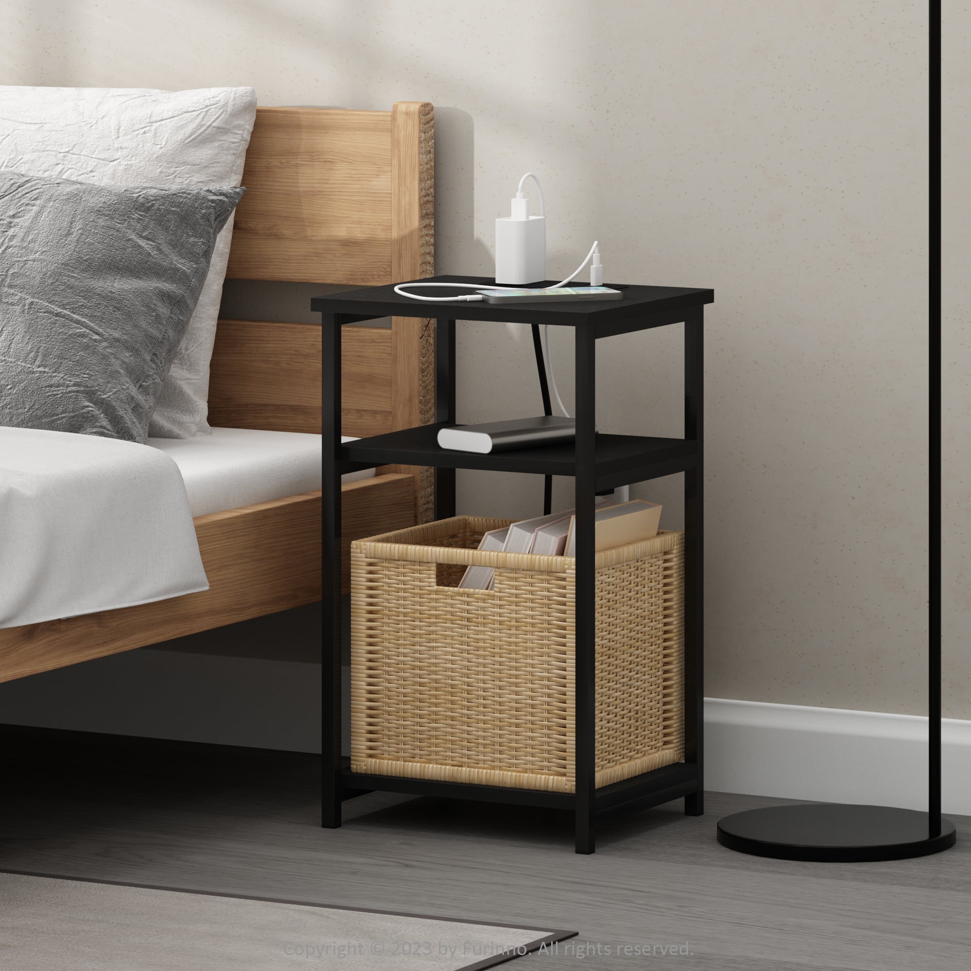 Furinno Moretti 3-Tier USB and Type-C Charging Port Open Storage Side ...
