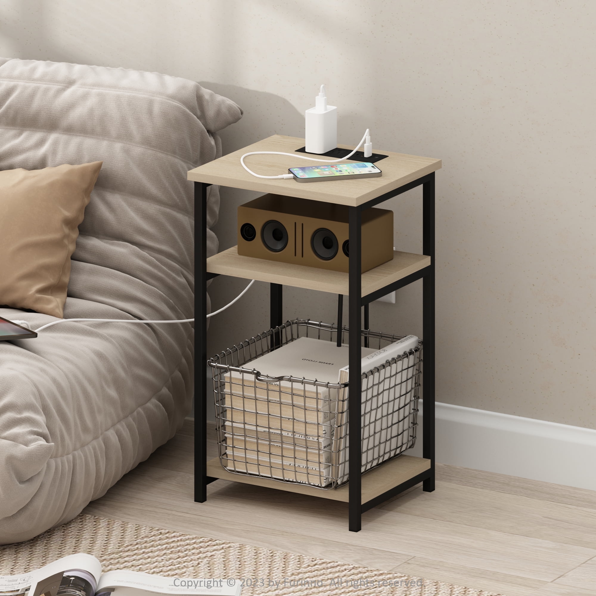 Free Shipping! Furinno Moretti 3-Tier USB and Type-C Charging Port Open ...