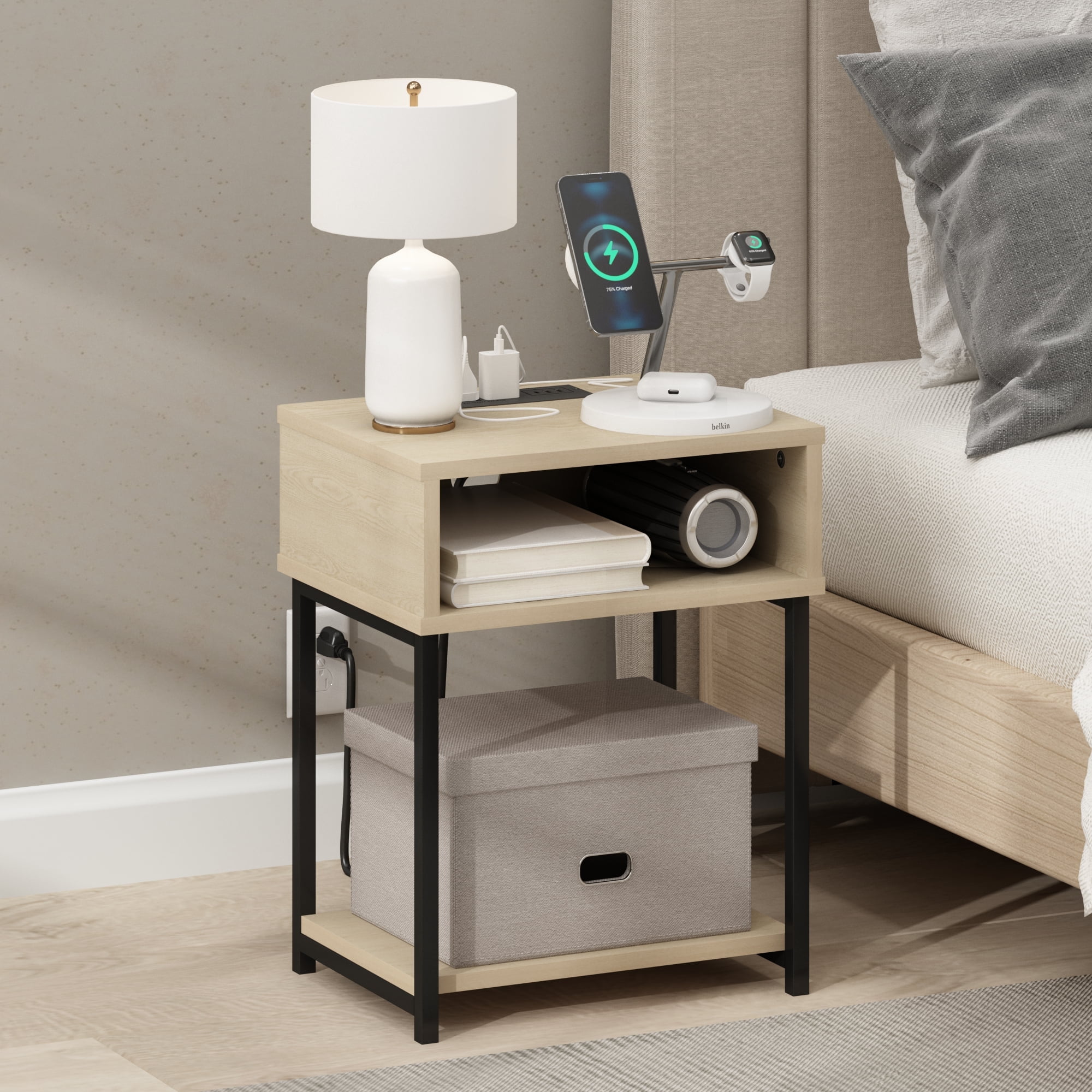 Furinno Moretti USB and Type-C Charging Port Open Storage Side Table ...