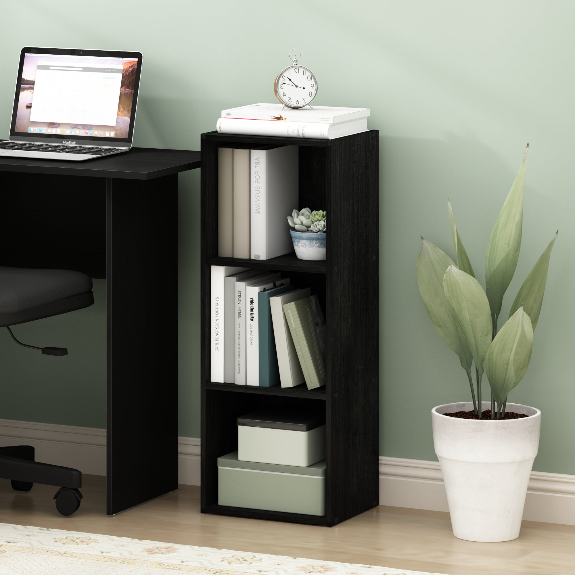 Furinno PASIR 3-Tier Open Shelves Bookshelf 9 x 12 x 32 in Darkwood ...