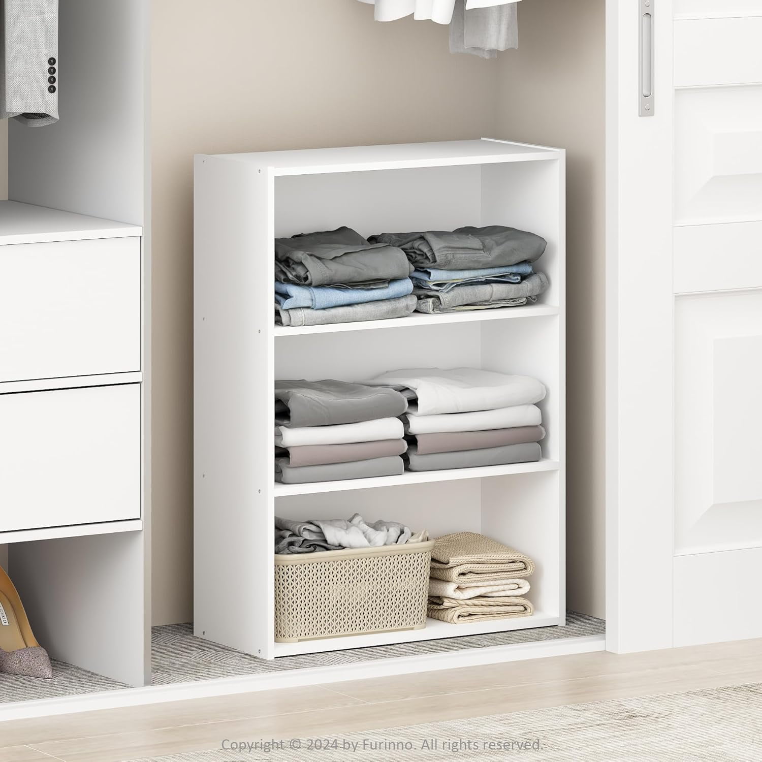 Furinno Reed 3-Tier Multipurpose Open Shelf Clothing & Closet Storage ...