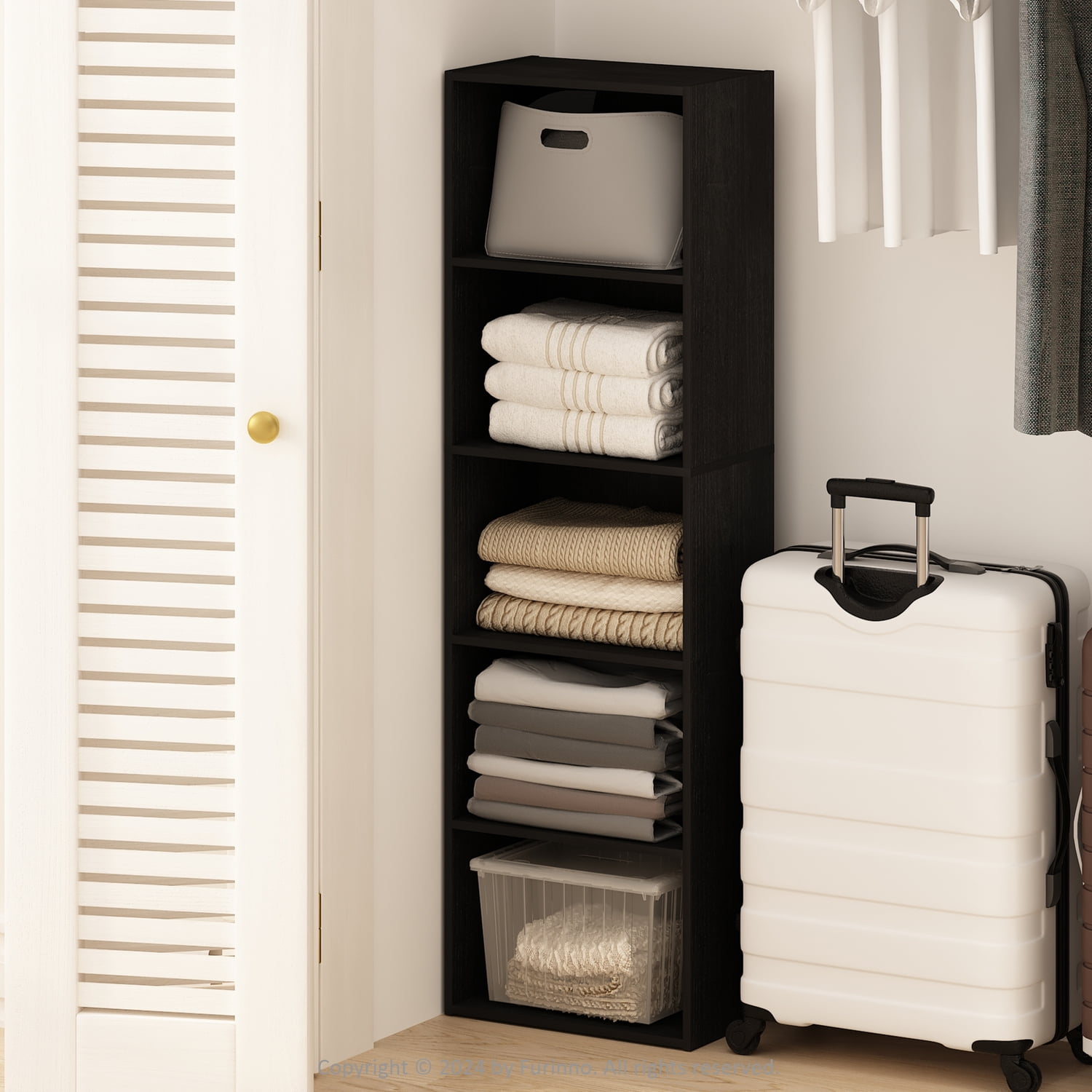 Furinno, Closet Storage Organizer, Reed 5-Tier Open Shelf, Blackwood ...