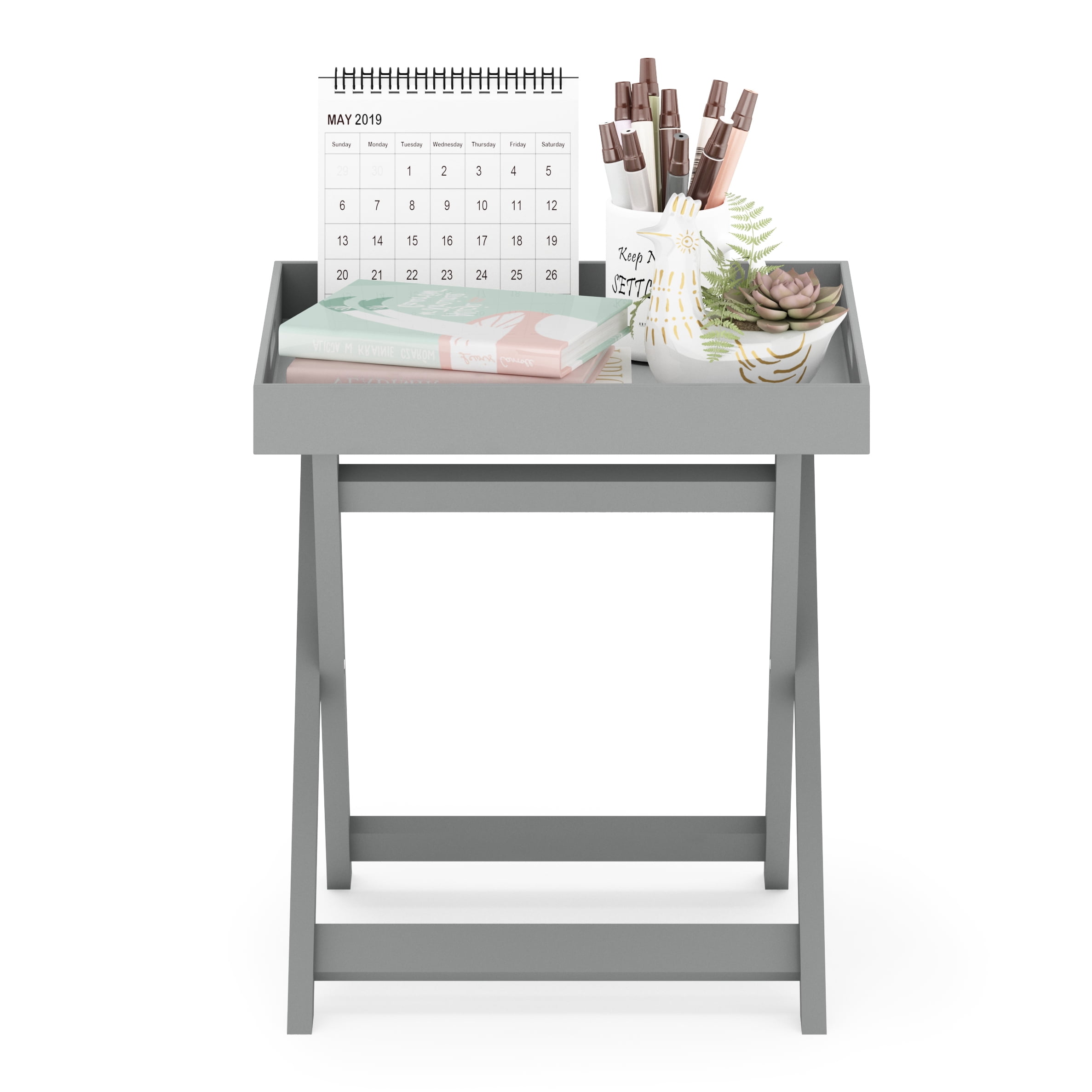 Furinno Rolland Folding Tray Side Table, Grey - Walmart.com