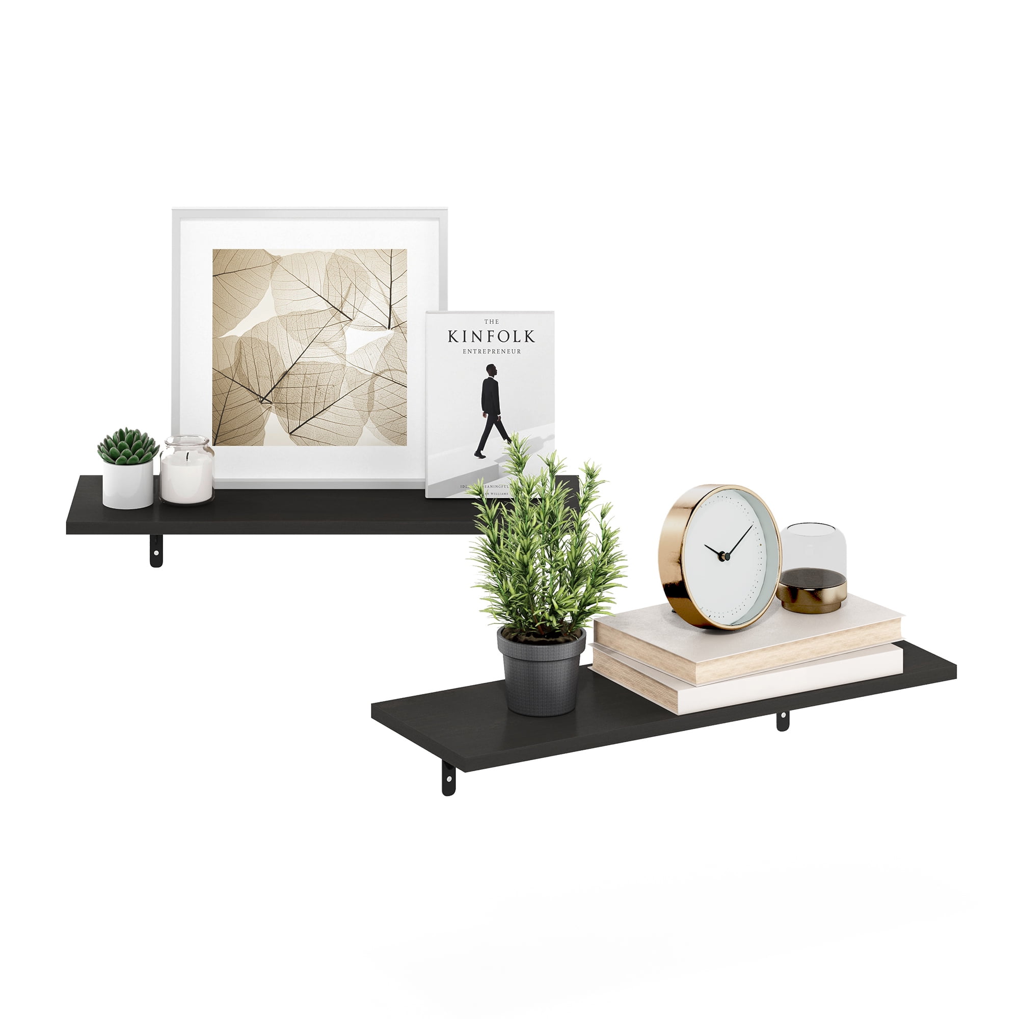 Furinno Rossi 23-Inch Floating Display Shelves, Espresso, Set of 2 ...