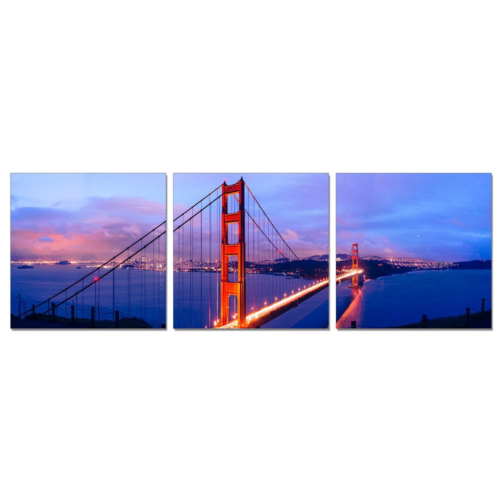 SeniA Wall Mounted Triptych Photography Prints, Golden Gate Bridge, Set ...