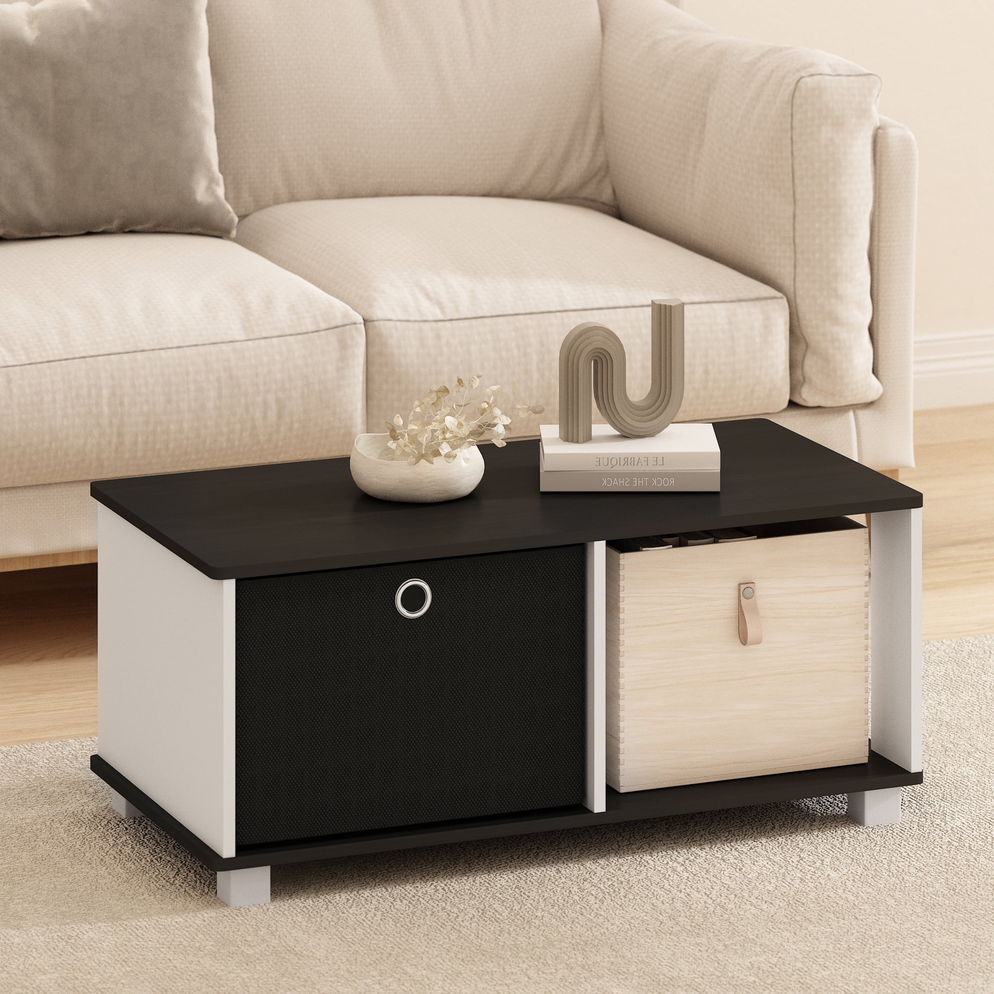 Furinno Simple Coffee Table, Side Table with Bin Drawer, Black ...