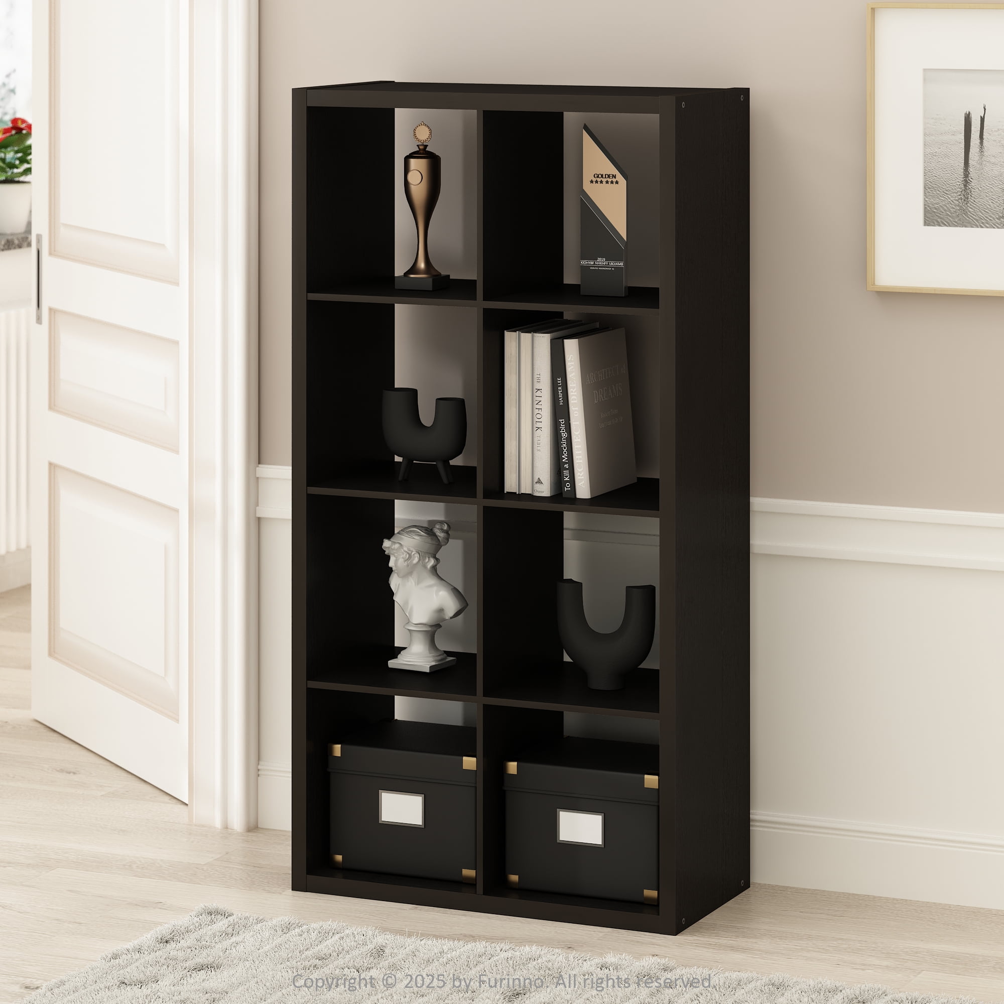 Furinno Simple Open Back Cube Storage Organizer, Standing Shelf, 8-Cube ...