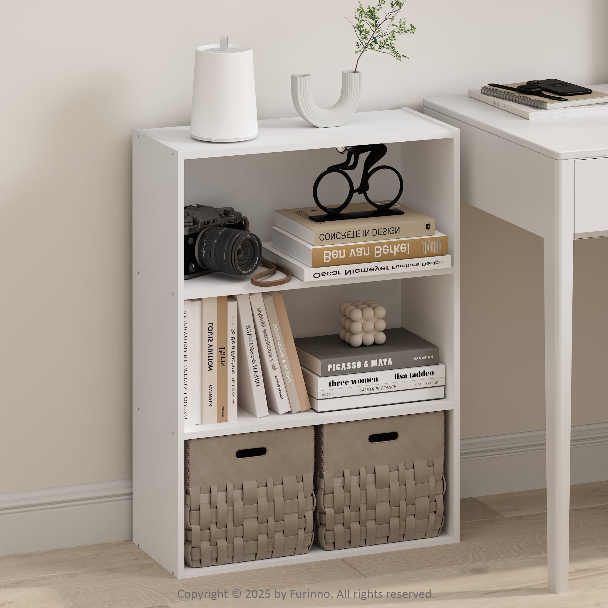 Furinno Simple Open Shelf, Bookcases, 3-Tier, Plain White - Walmart.com