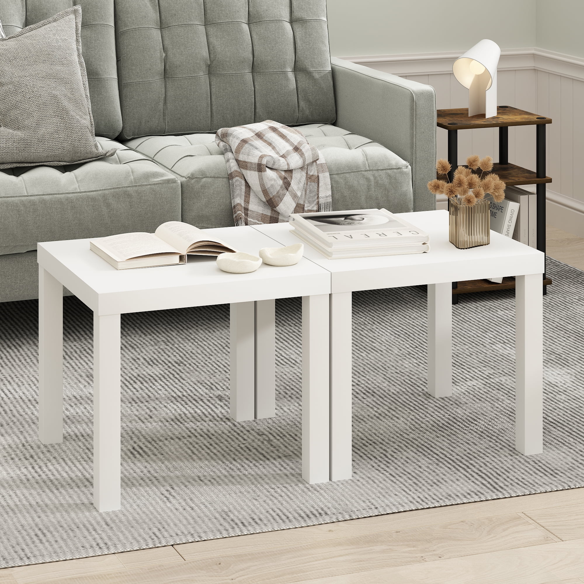 Furinno Simple Square Coffee Table, Side Table, Set of 2, White ...