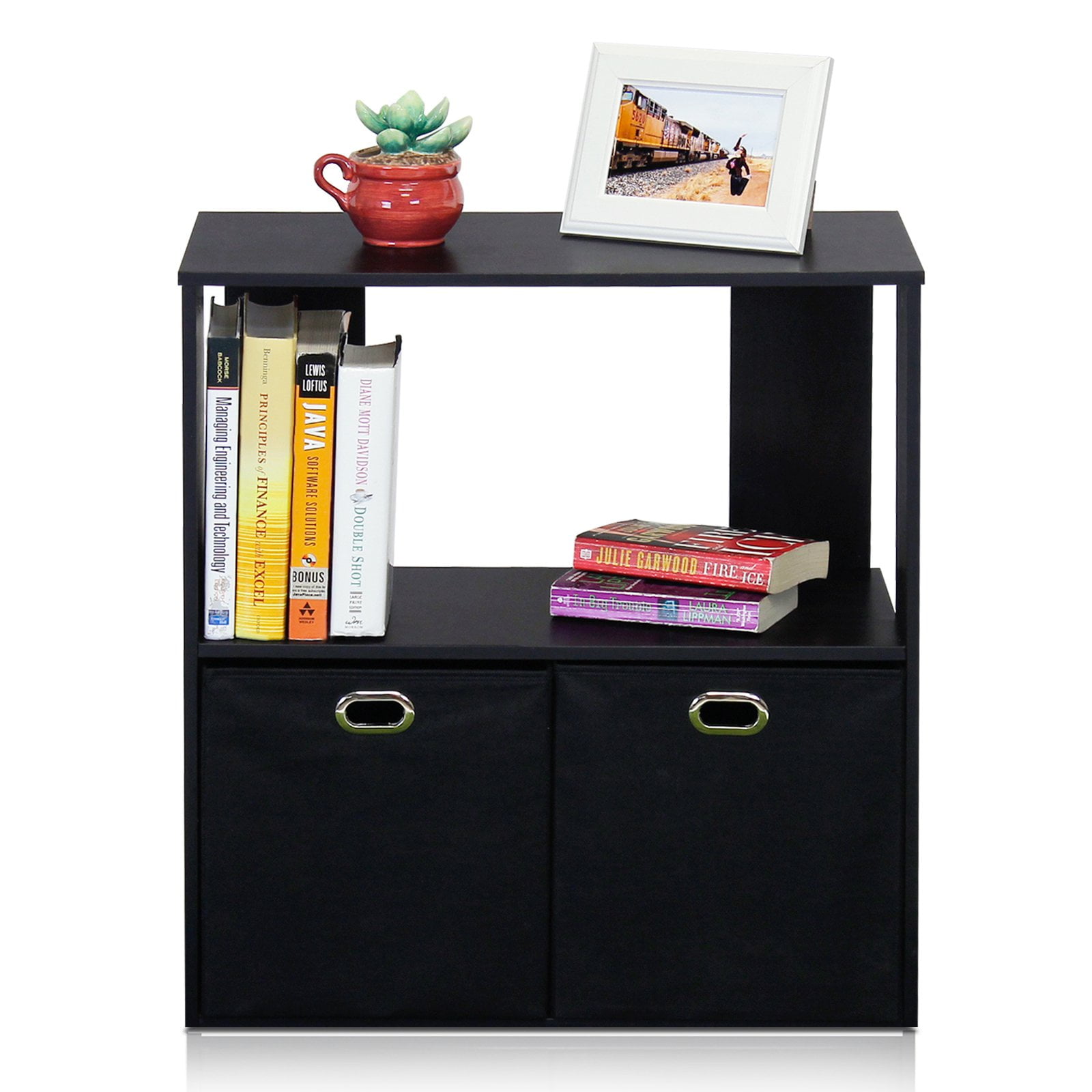 Furinno Simplistic 2-Tier Organizer with Bin Drawers, Espresso/Black ...