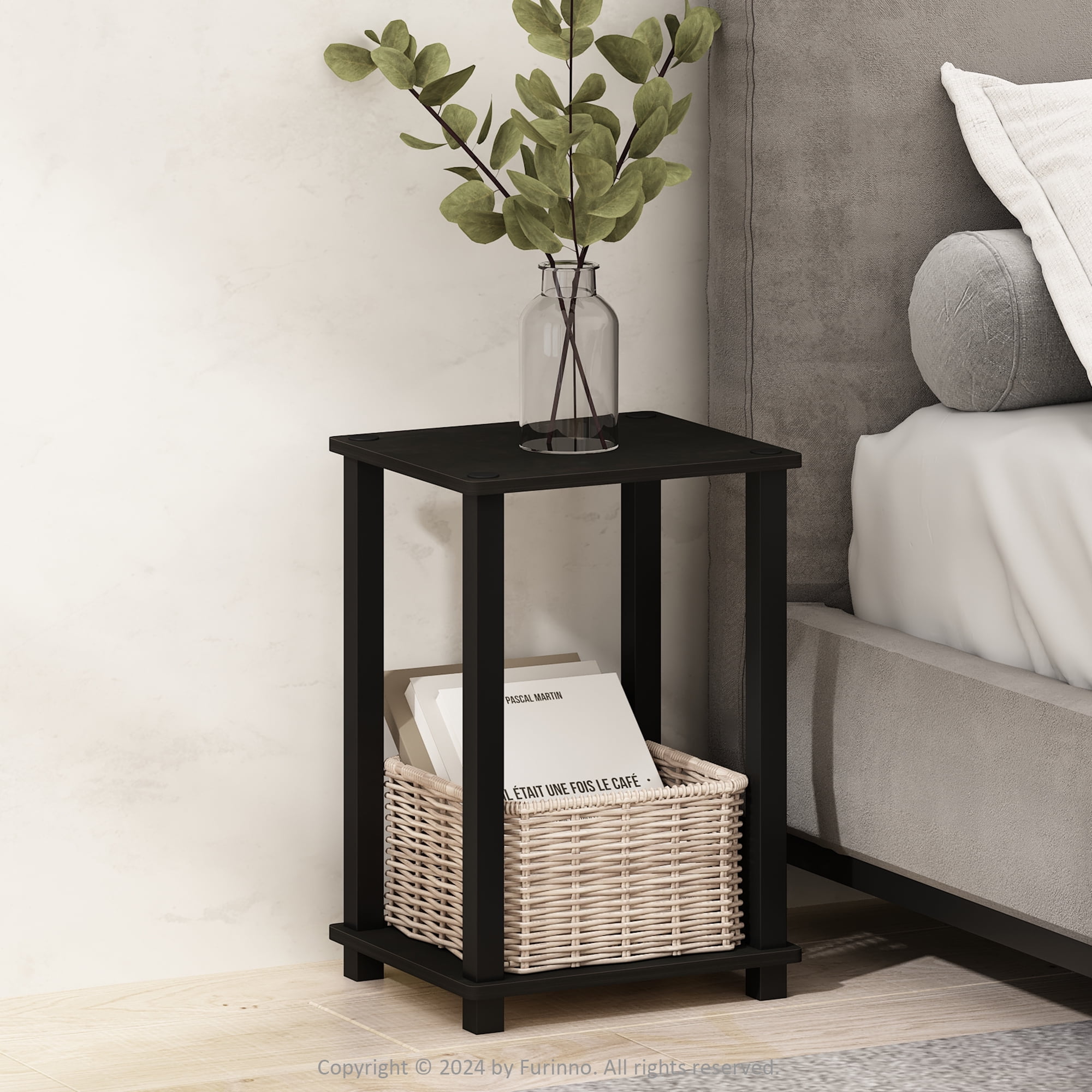 Furinno Simplistic Compact Bedside Table, Nightstand, Espresso/Black ...