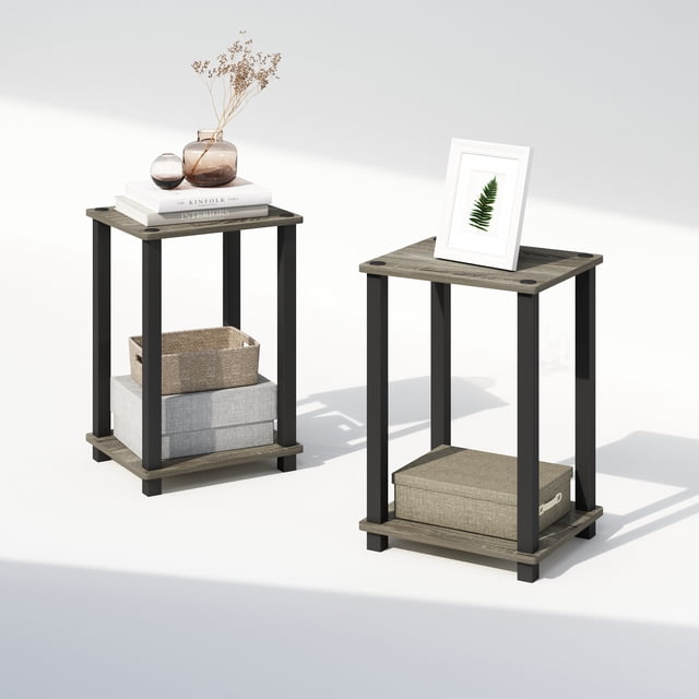 Furinno Simplistic Compact Bedside Table, Nightstand, French Oak/Black ...