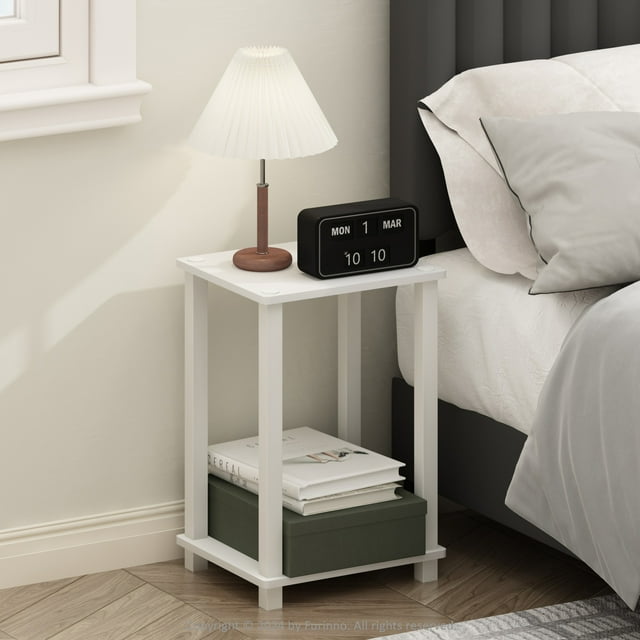 Furinno Simplistic Compact Bedside Table, Nightstand, White/White ...