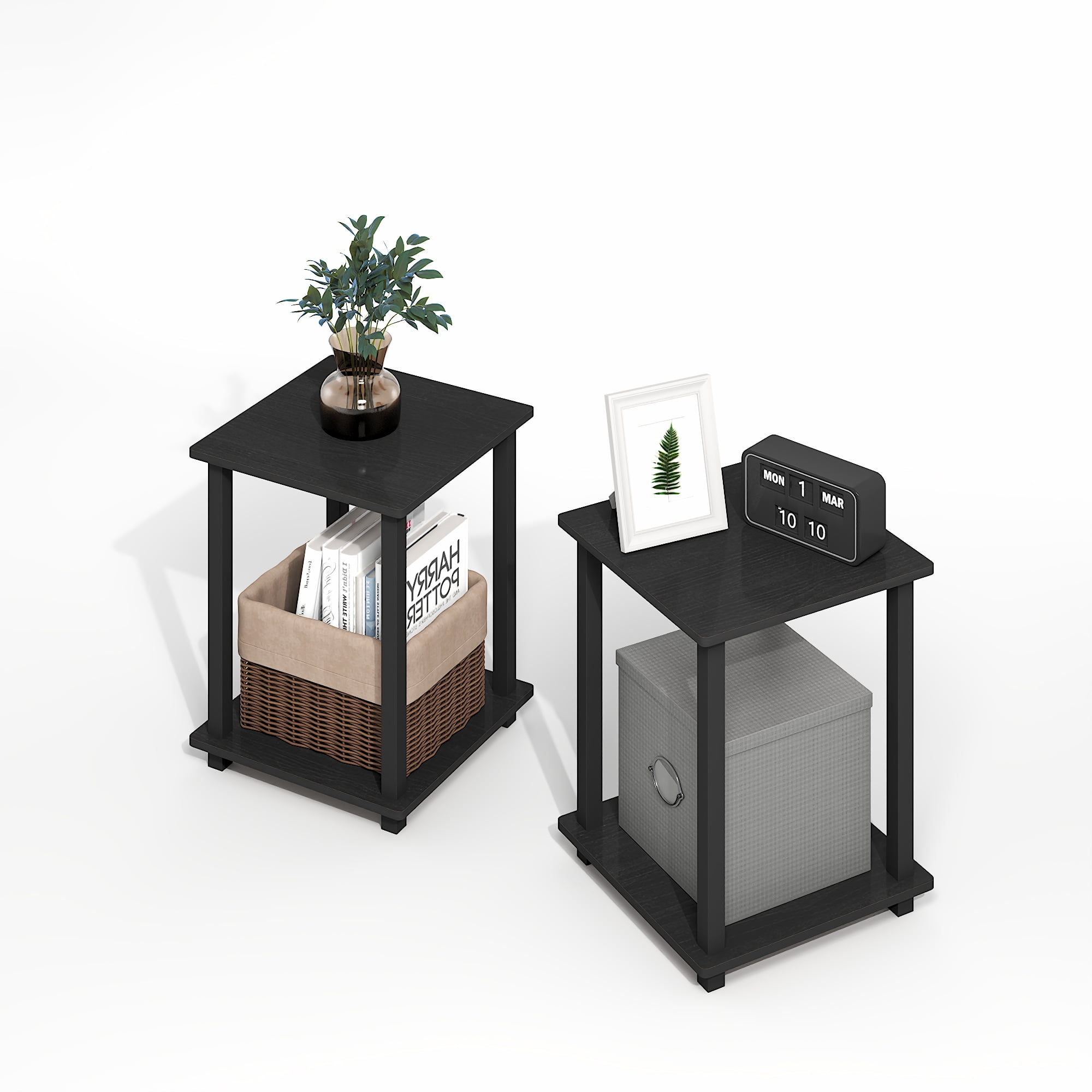 Furinno Simplistic End Table, Set of Two, Dark Americano/Black ...