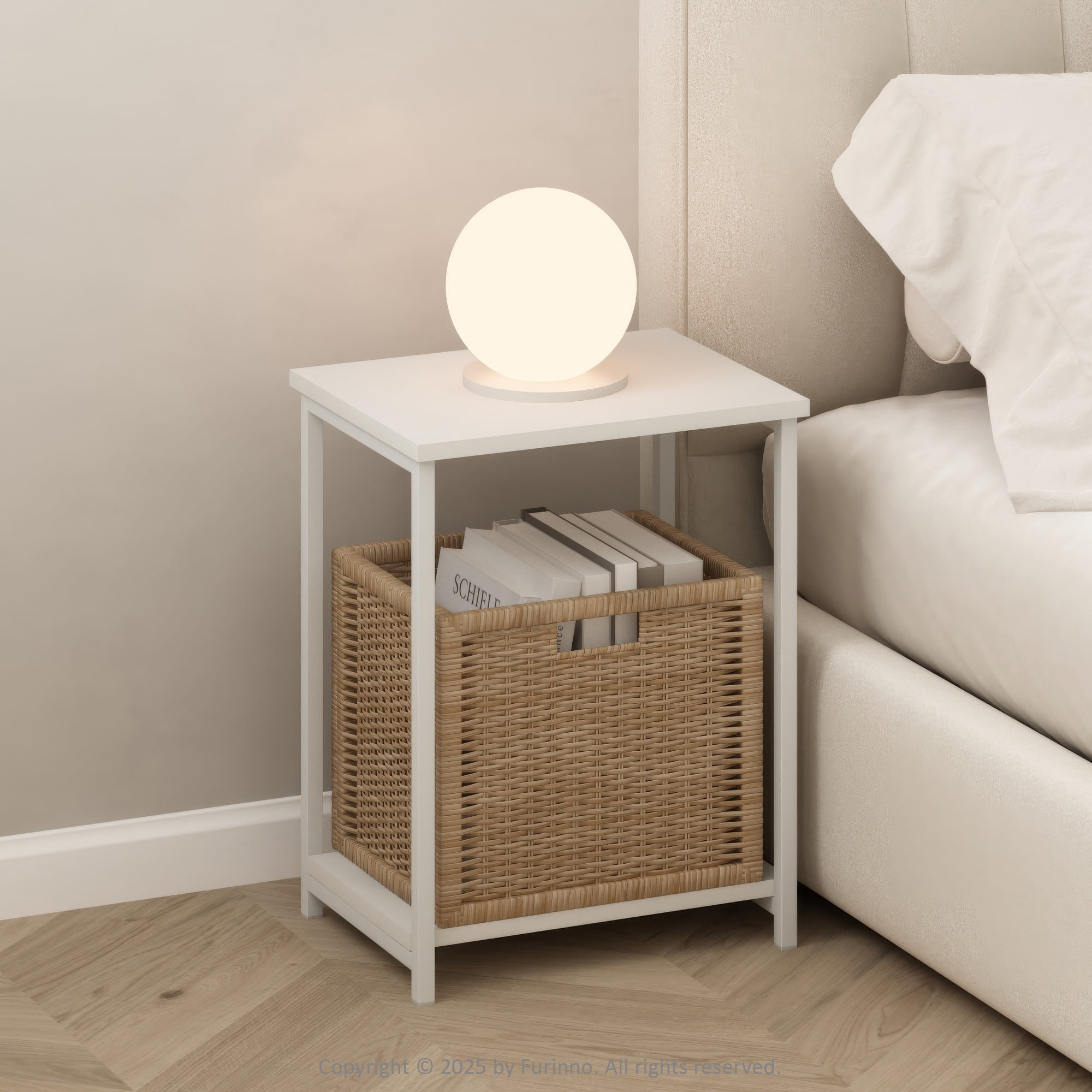 Furinno Simplistic Industrial Metal Frame Nightstand, Bedside Table, 1 ...