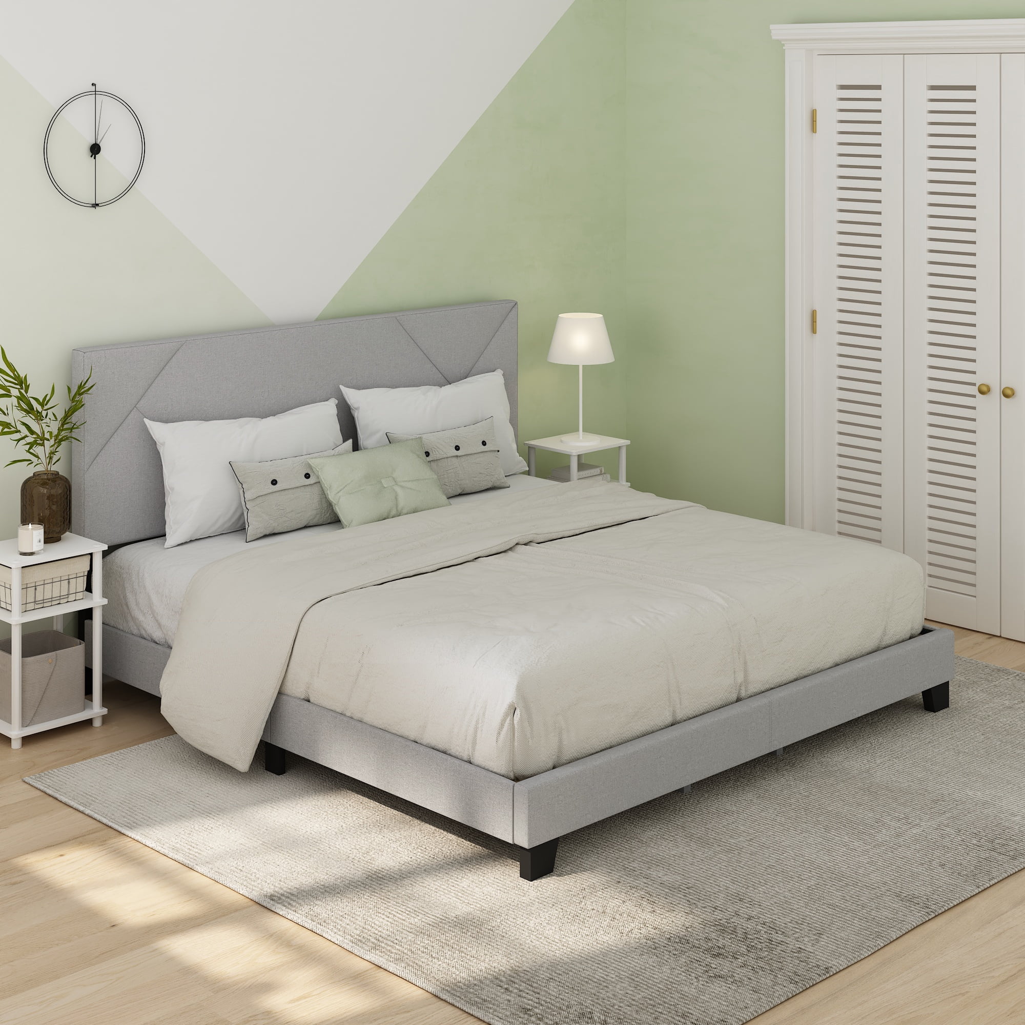 Furinno Skylar Geometric Design Headboard Bedframe, 12PC Slat Style ...