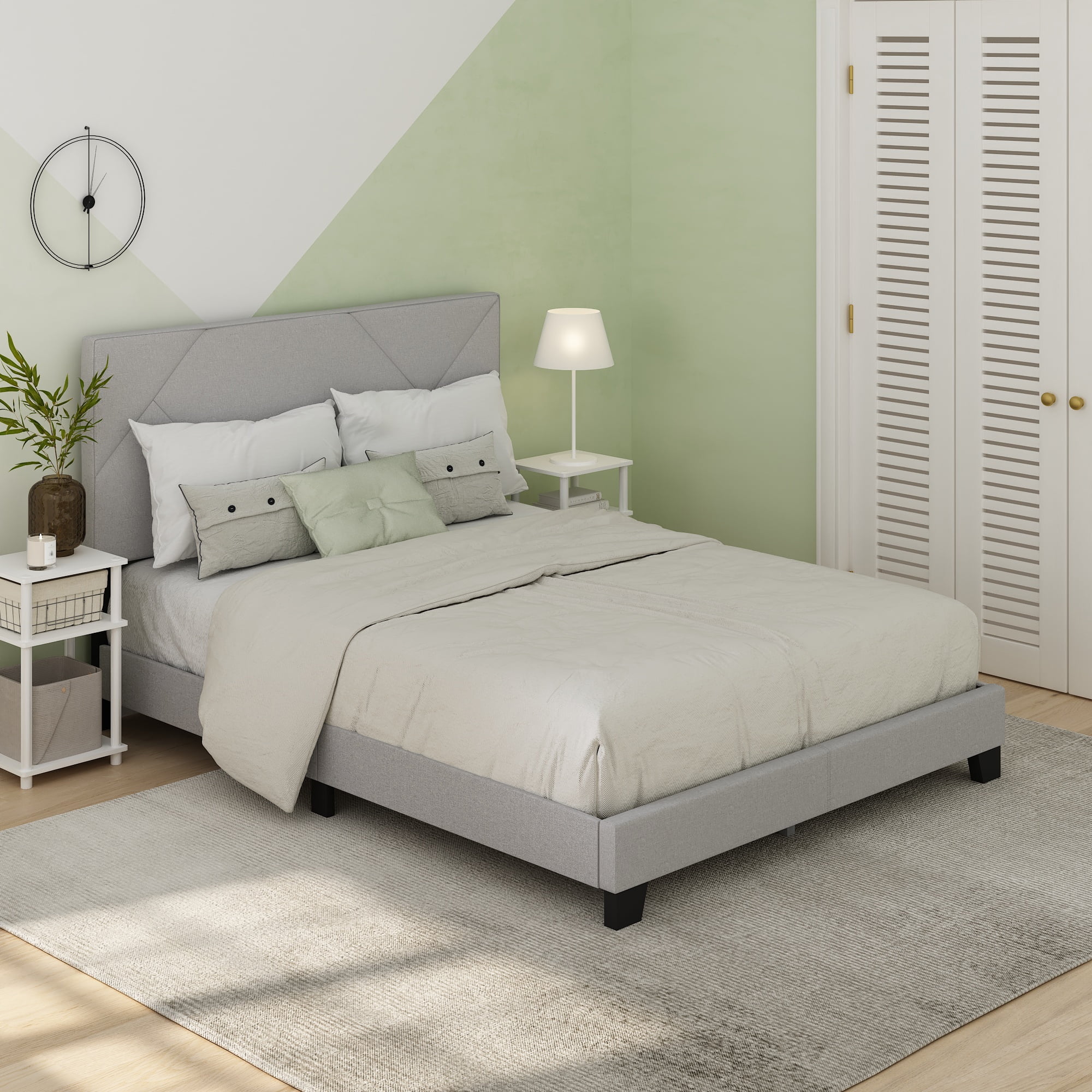 Furinno Skylar Geometric Design Headboard Bedframe, 12PC Slat Style ...