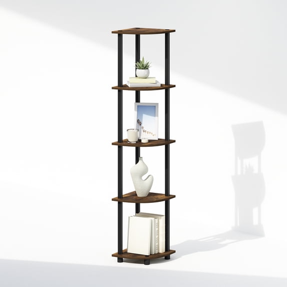 Furinno TURN-N-TUBE 5-Tier Corner Display Rack Shelving Unit Amber Oak ...