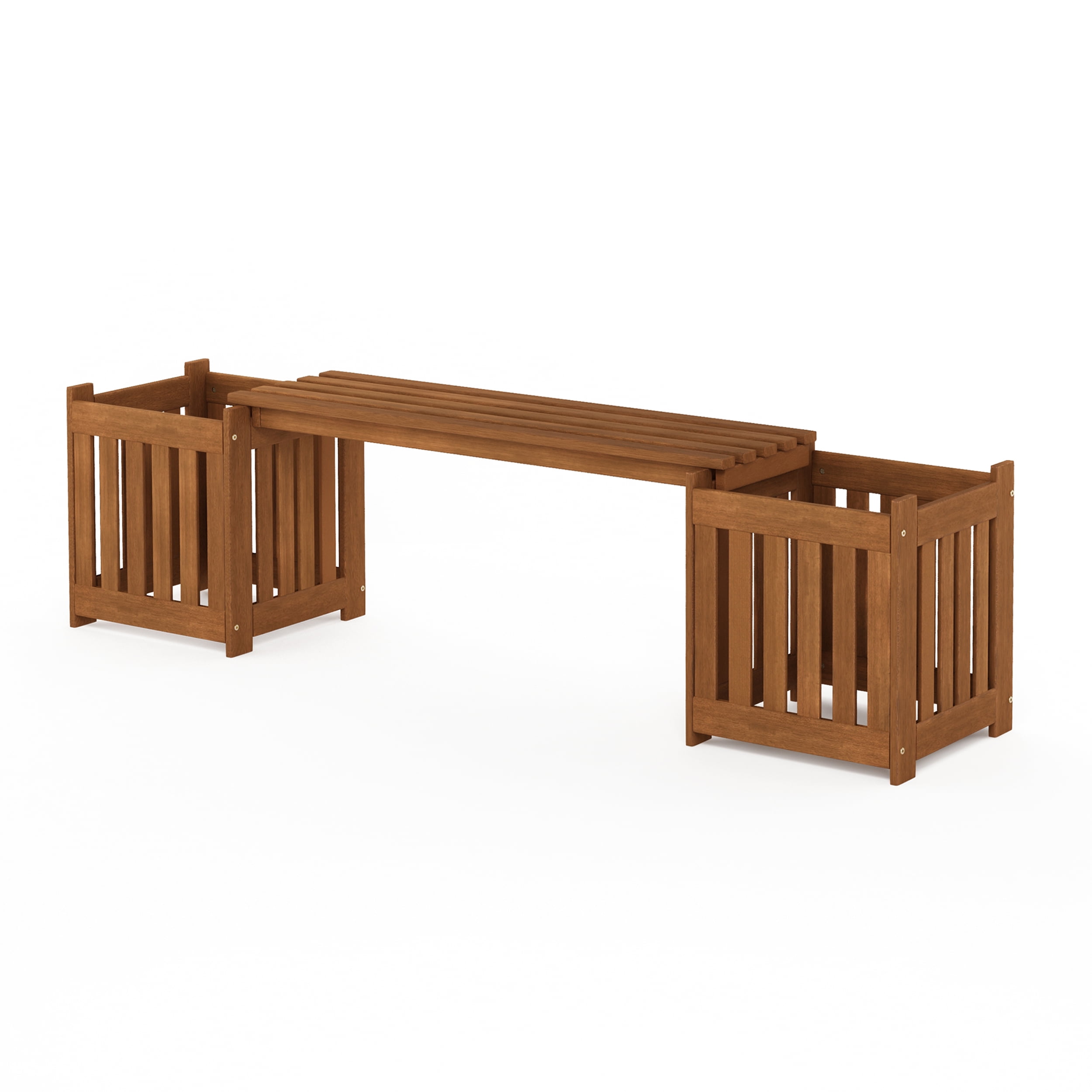 Furinno Tioman Wooden Outdoor Patio Garden Bench with Potting Planter ...