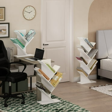 Furinno Tree Bookshelf 5-Tier Floor Standing Tree Bookcase, White ...