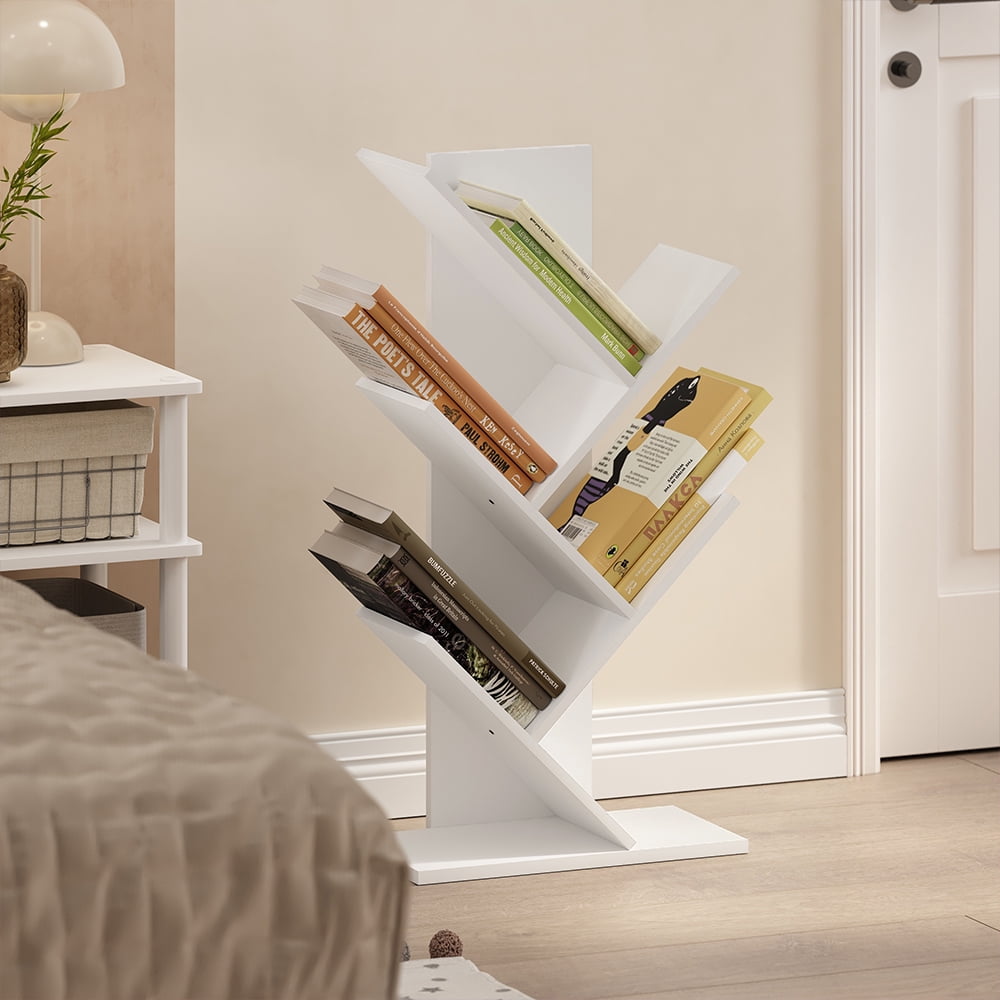 Furinno Tree Bookshelf 5-Tier Floor Standing Tree Bookcase, White ...