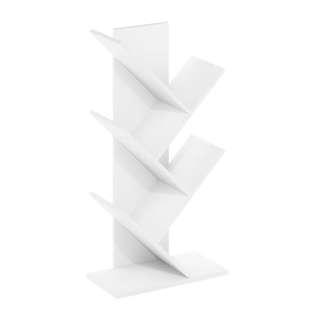 Furinno Tree Bookshelf 5-Tier Floor Standing Tree Bookcase, White ...
