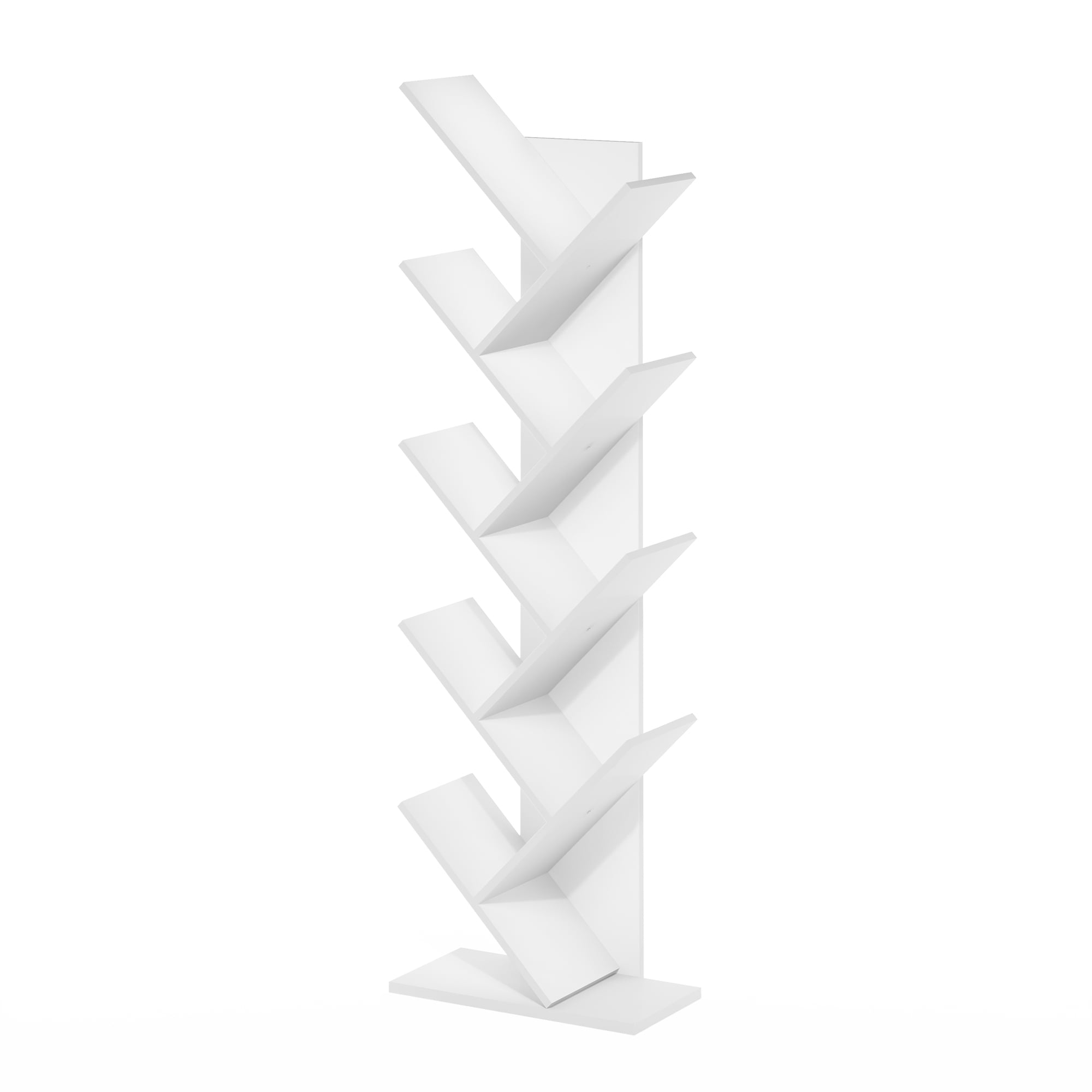 Furinno Tree Bookshelf 9-Tier Floor Standing Tree Bookcase, White ...