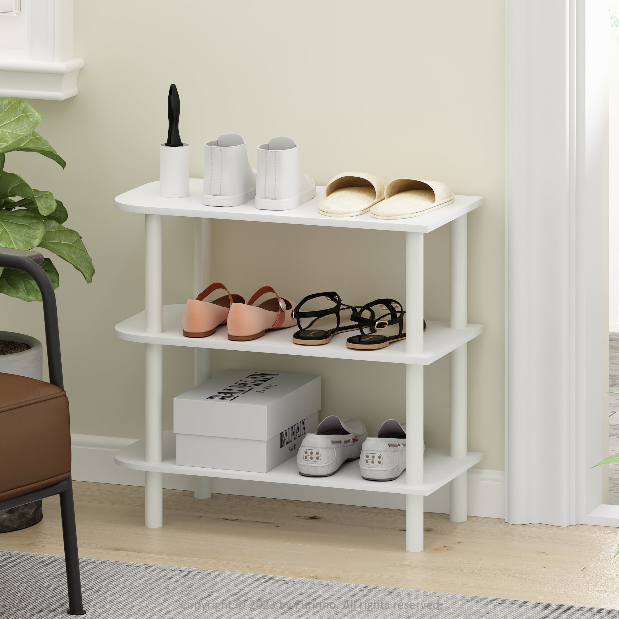 Furinno TURN-N-TUBE 26-Inch 3-Tier Curved Freestanding Shoe Rack White ...