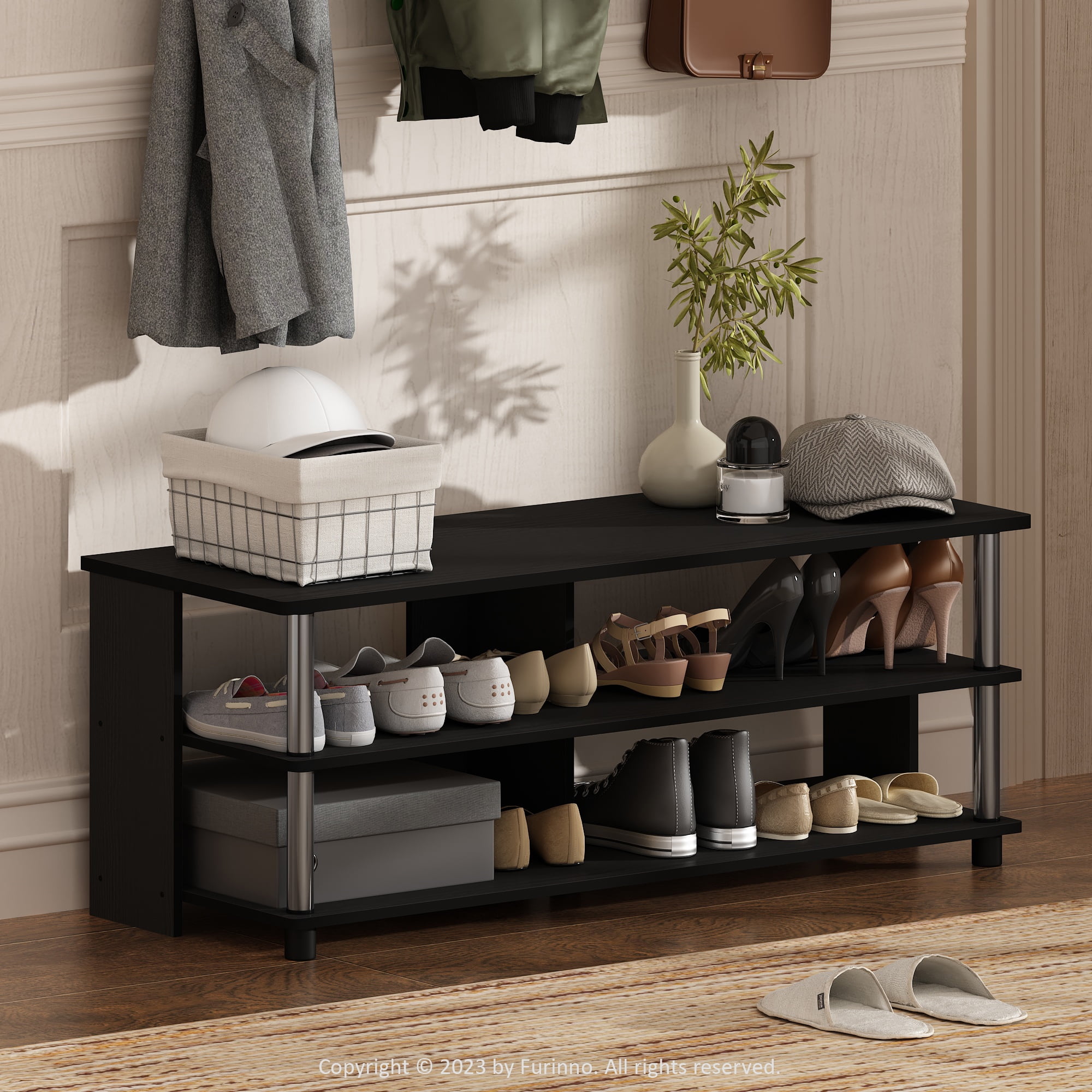 Free Shipping! Furinno 3-Tier Compact Shoe Rack for Closet Entryway ...