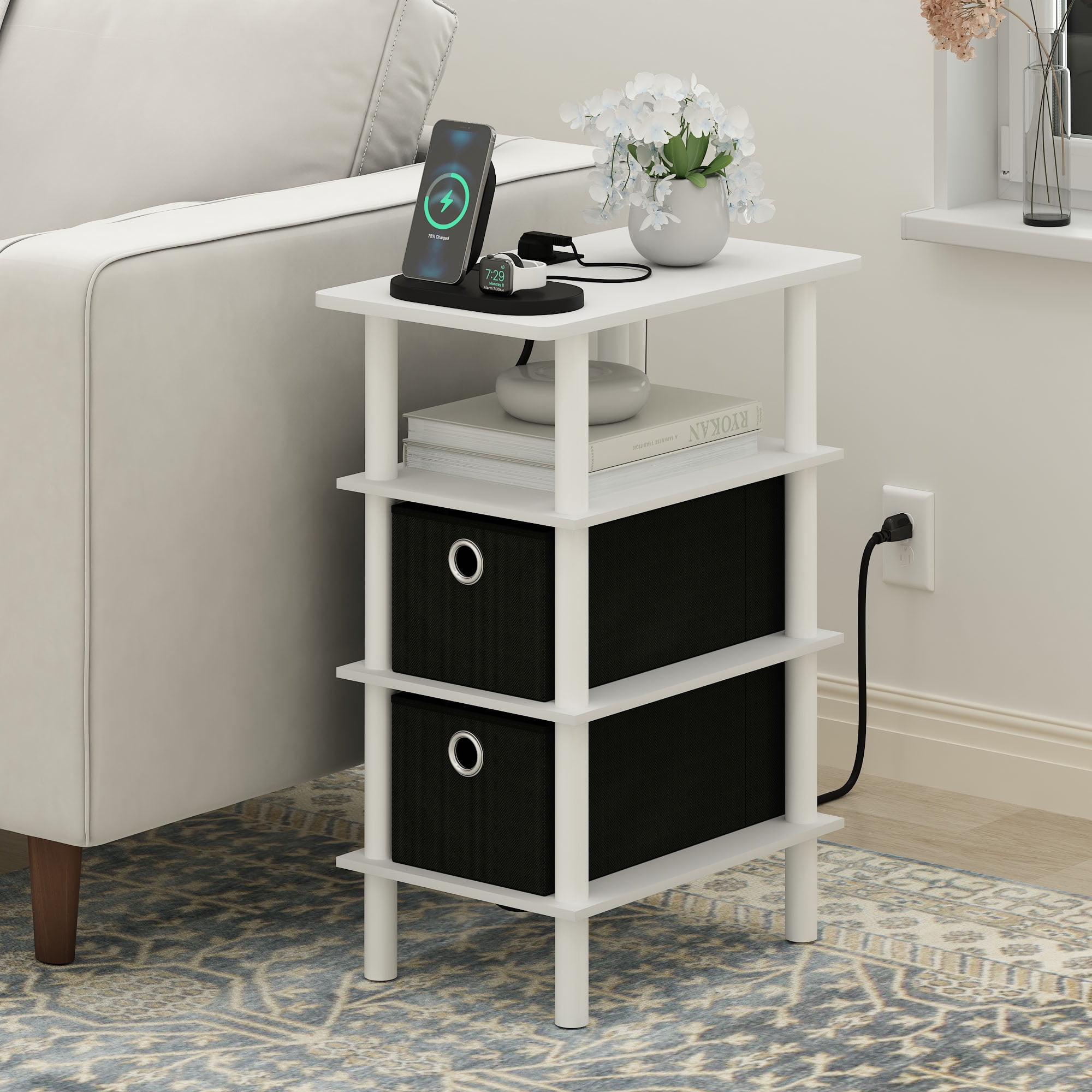 Furinno TURN-N-TUBE 4-Tier Side Table in End Table in White/White/Black ...