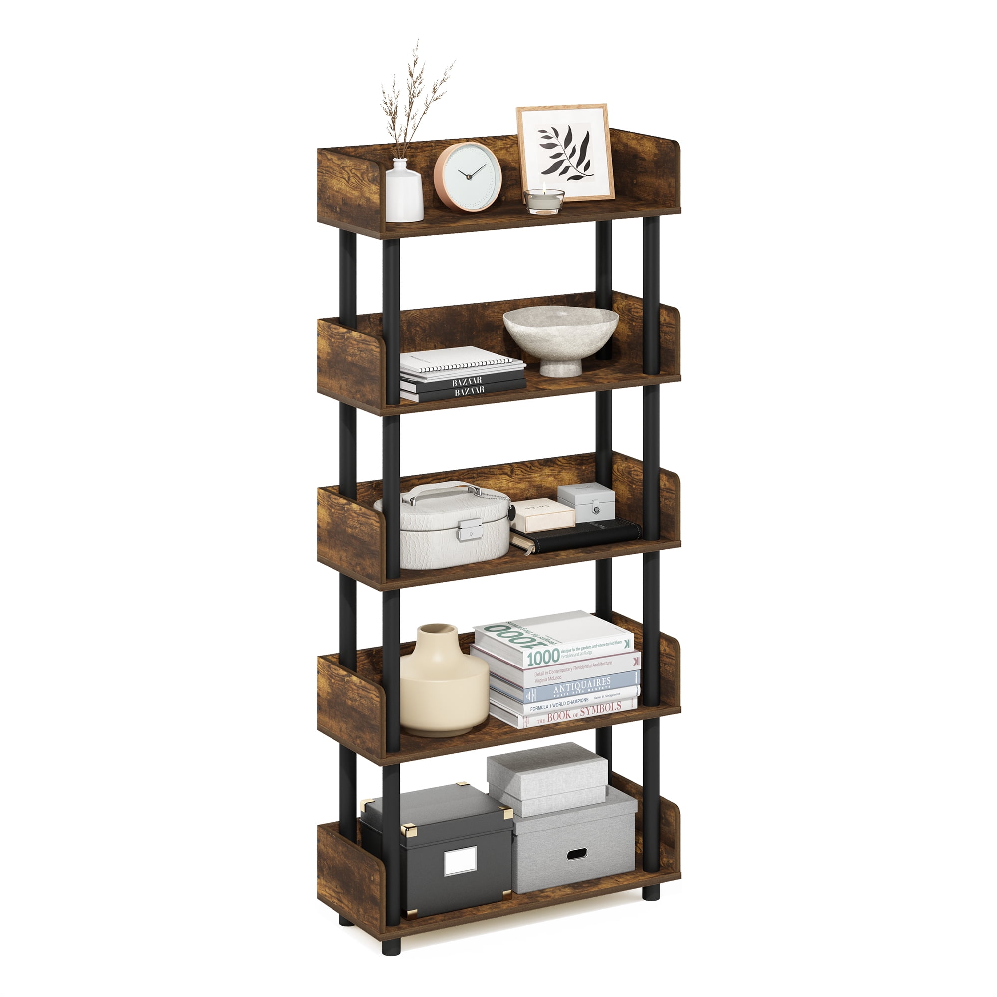 Furinno, Storage Display Rack, 5-Tier Freestanding, Amber Pine/Black ...