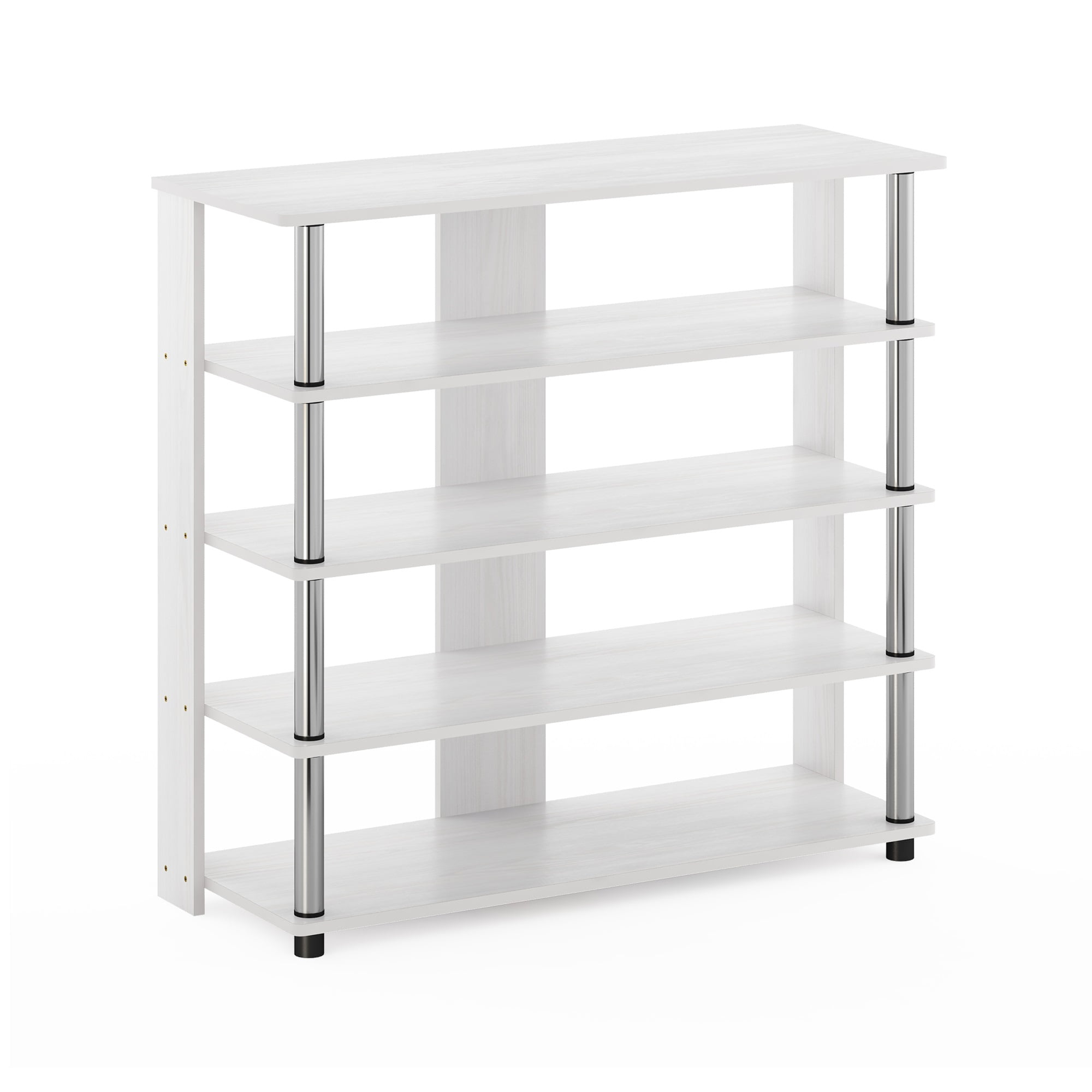 Furinno Turn-N-Tube 5 Tier Wide Shoe Rack, White Oak, Stainless Steel ...