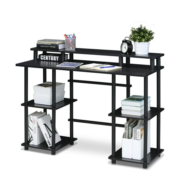 Furinno Turn-N-Tube Espresso/Black Computer Desk with Top Shelf, Work ...