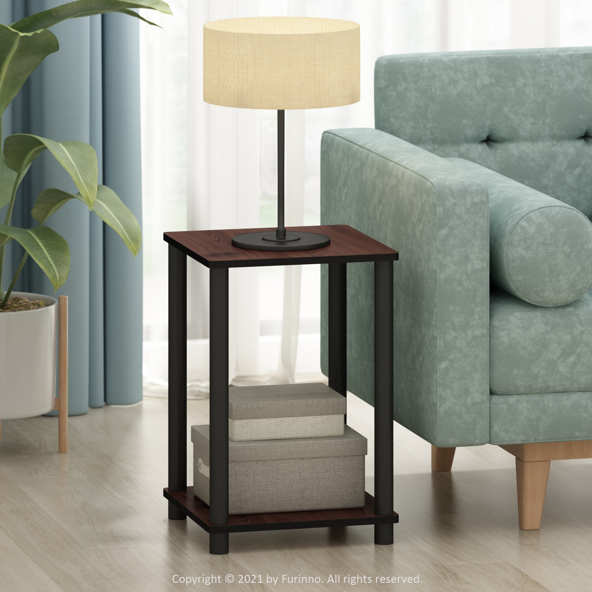 Furinno Turn-N-Tube End Table Corner Shelves, Dark Cherry/Black, Set of ...