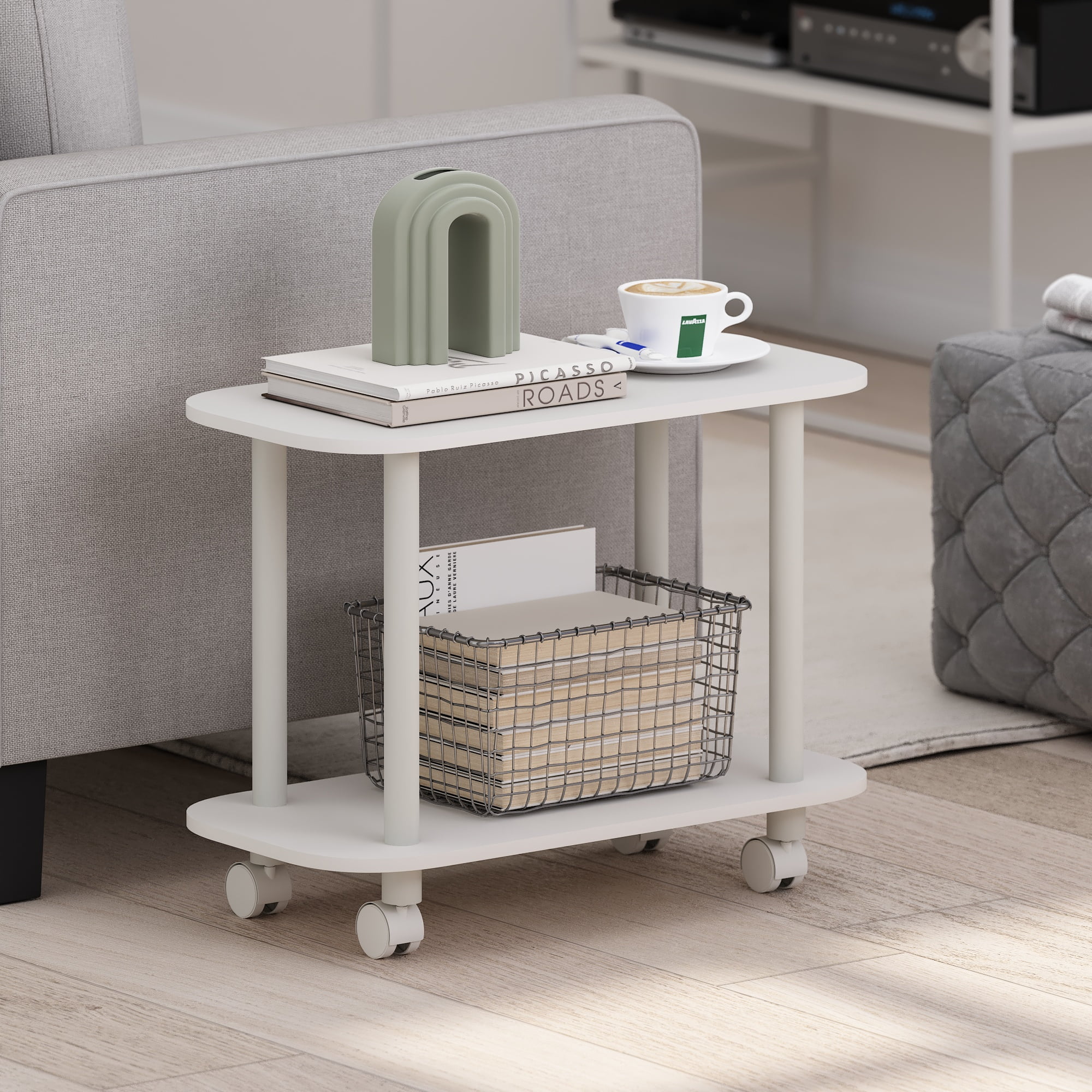 Furinno Turn-N-Tube Modern Oval End Table, Side Table with Casters ...