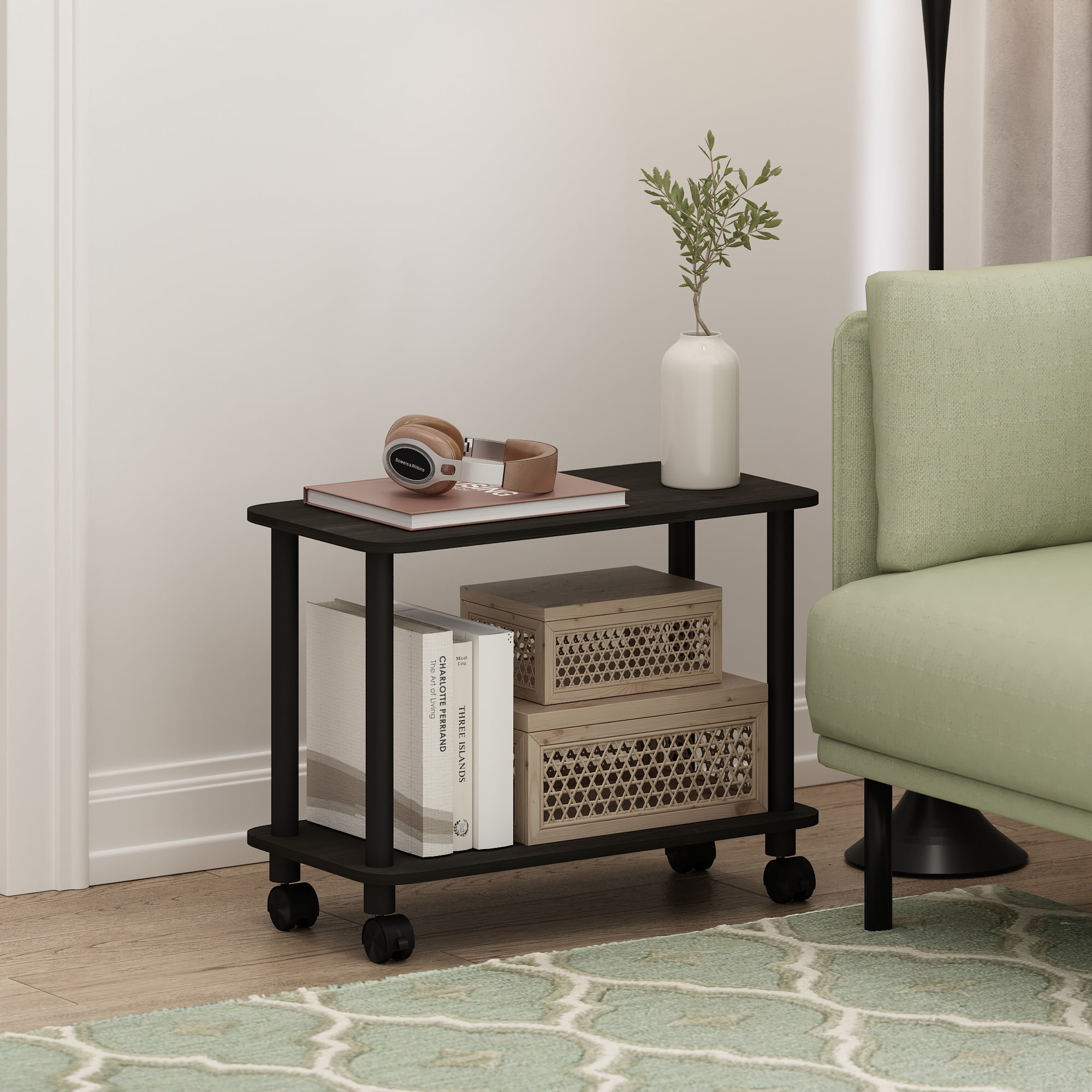 Furinno Turn-N-Tube Modern Rectangle End Table, Side Table with Casters ...
