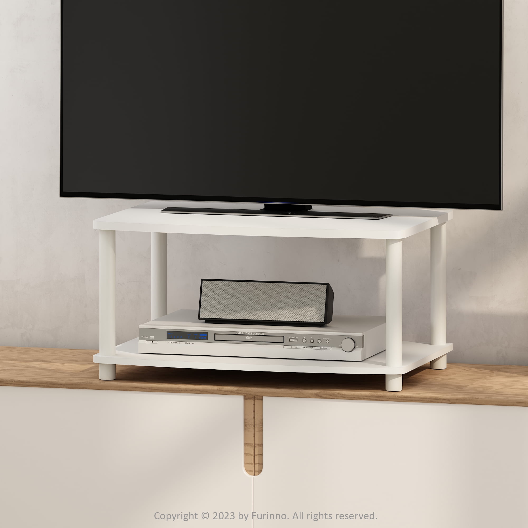 Furinno TURN-N-TUBE No Tools 2-Tier Elevated TV Stands in White/White ...