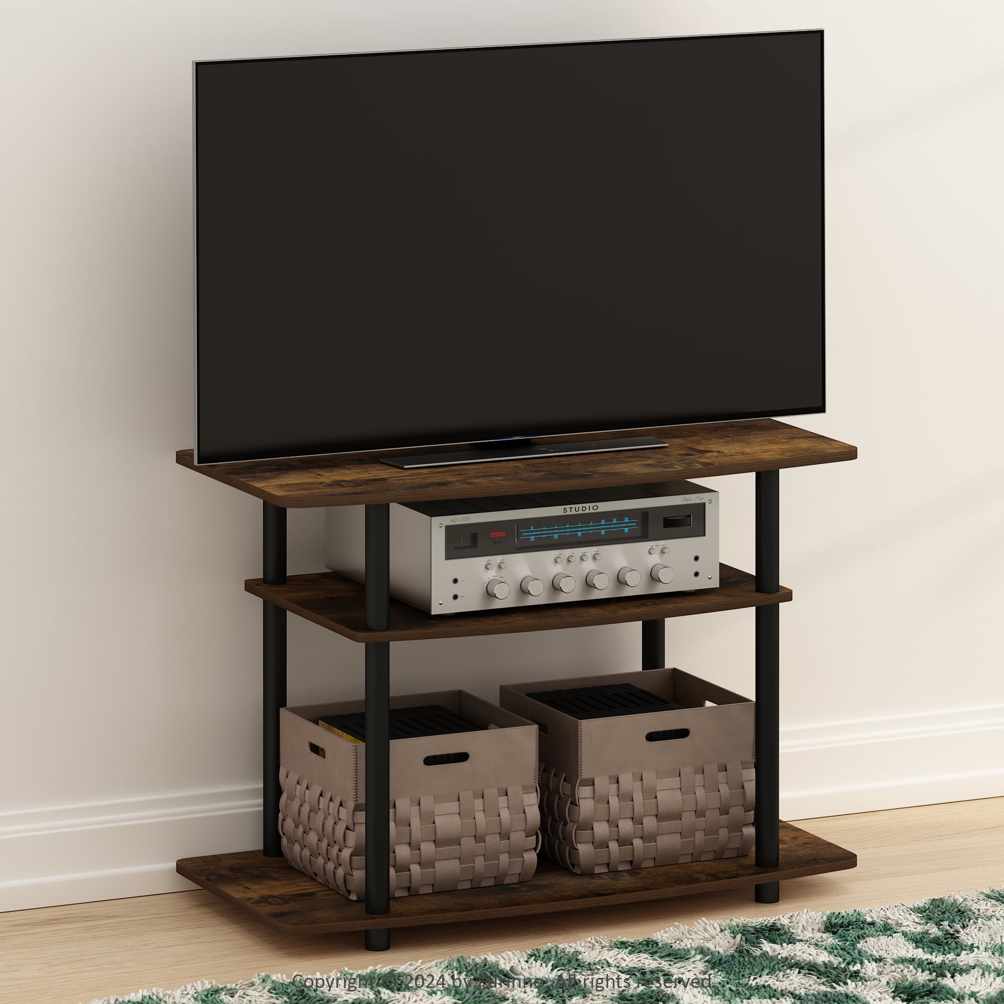 Furinno TURN-N-TUBE No Tools 3-Tier TV Stands in Amber Pine/Black ...