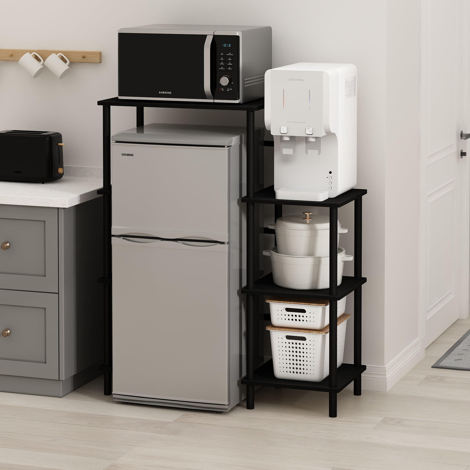 Furinno Turn-N-Tube Toolless Kitchen Storage Shelf, Big Black Shelves ...